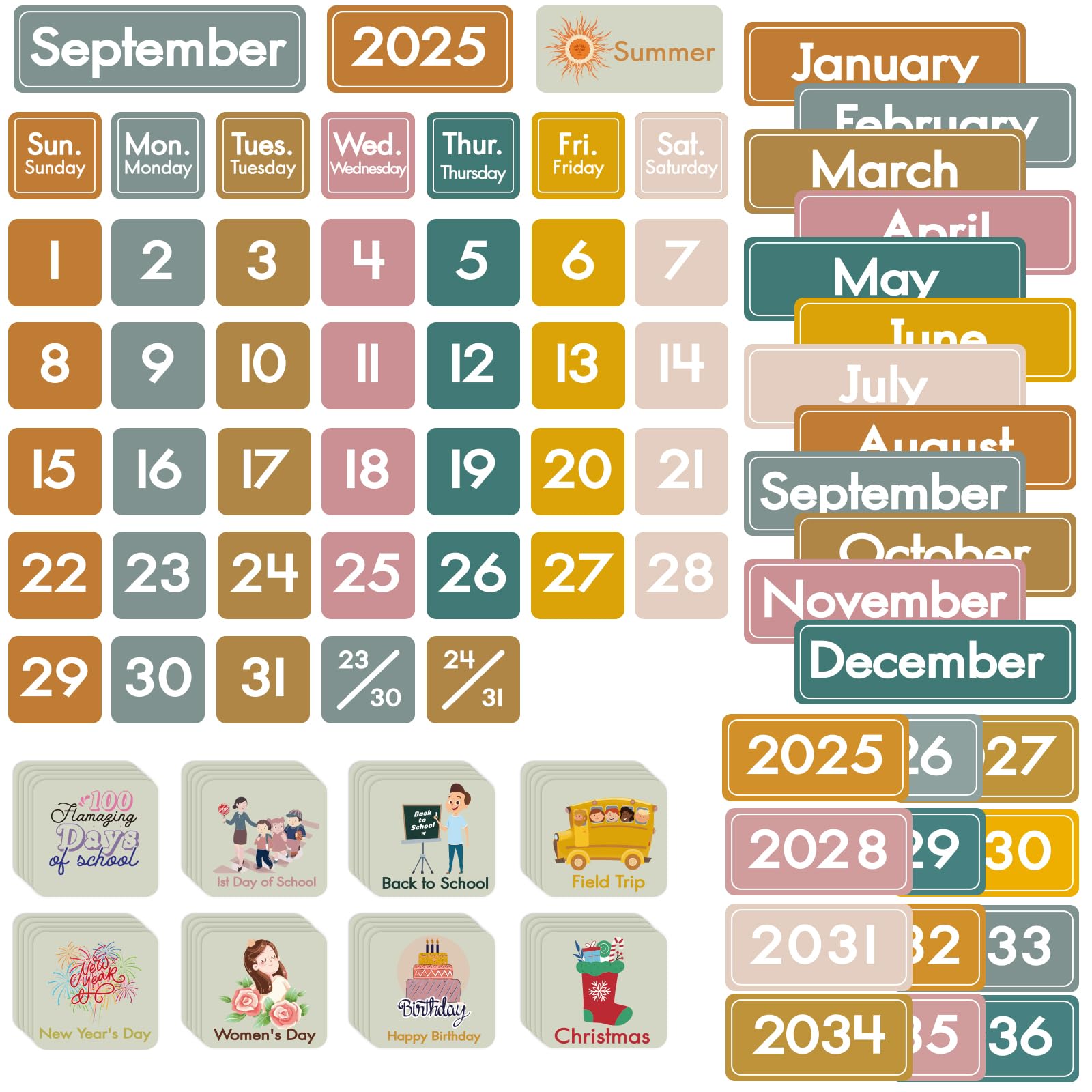 Snapklik.com : Classroom Calendar Pocket Chart For Kids Learning, Boho ...