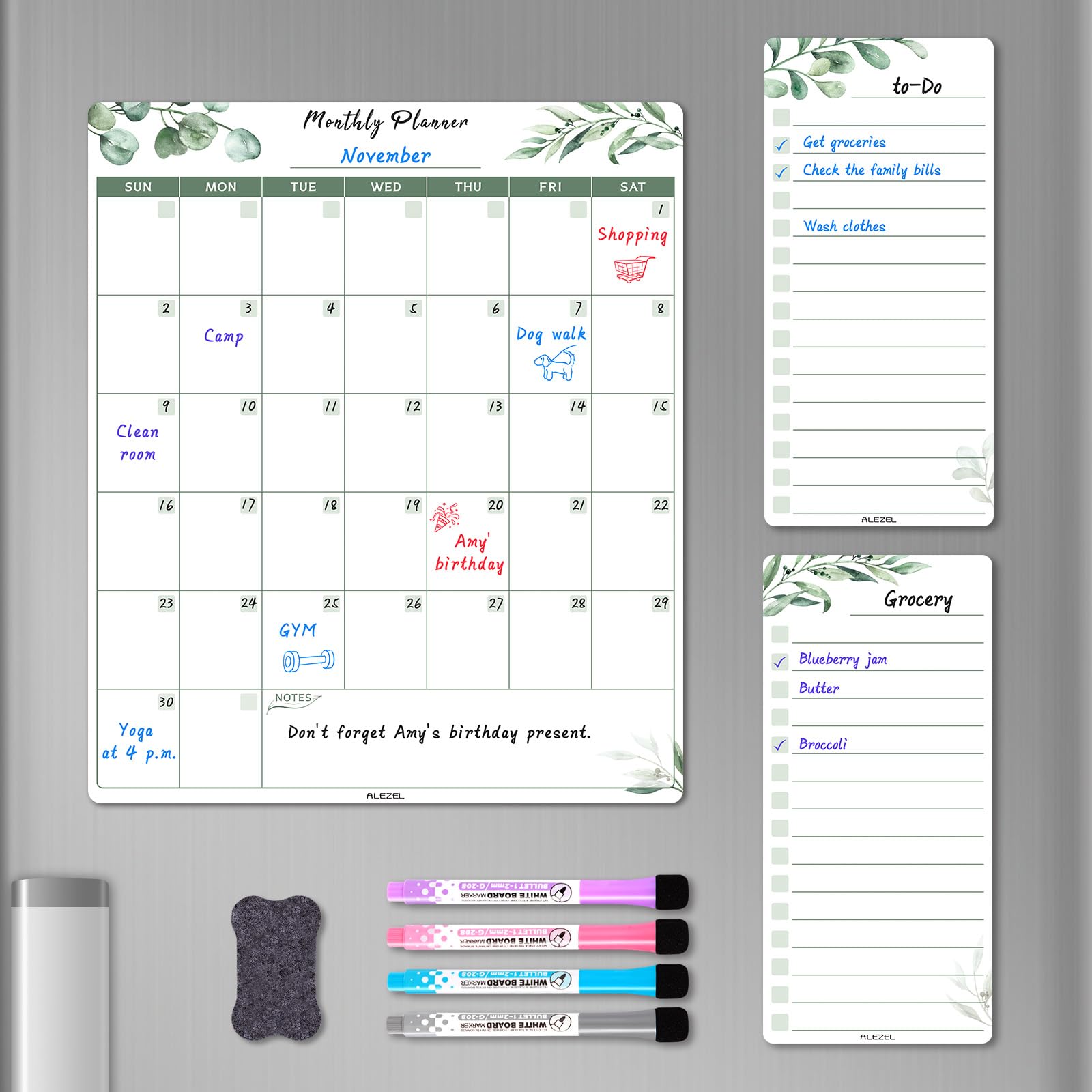 Amazon.com : ALEZEL Dry Erase Calendar for Refrigerator, Greenery ...