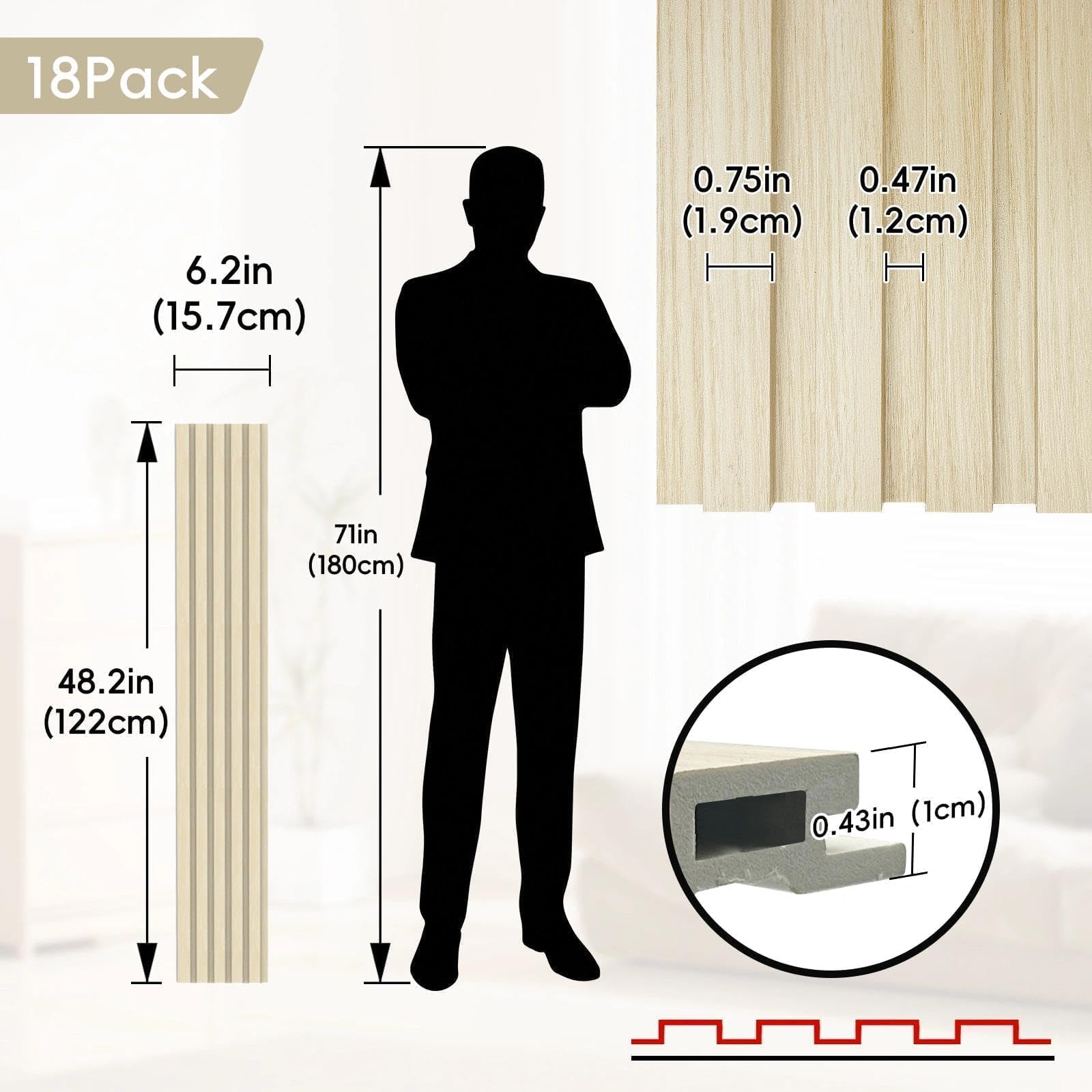 Snapklik.com : 18Pack WPC Wainscoting Panels, 48.2 X 6.2 Inches 3D ...
