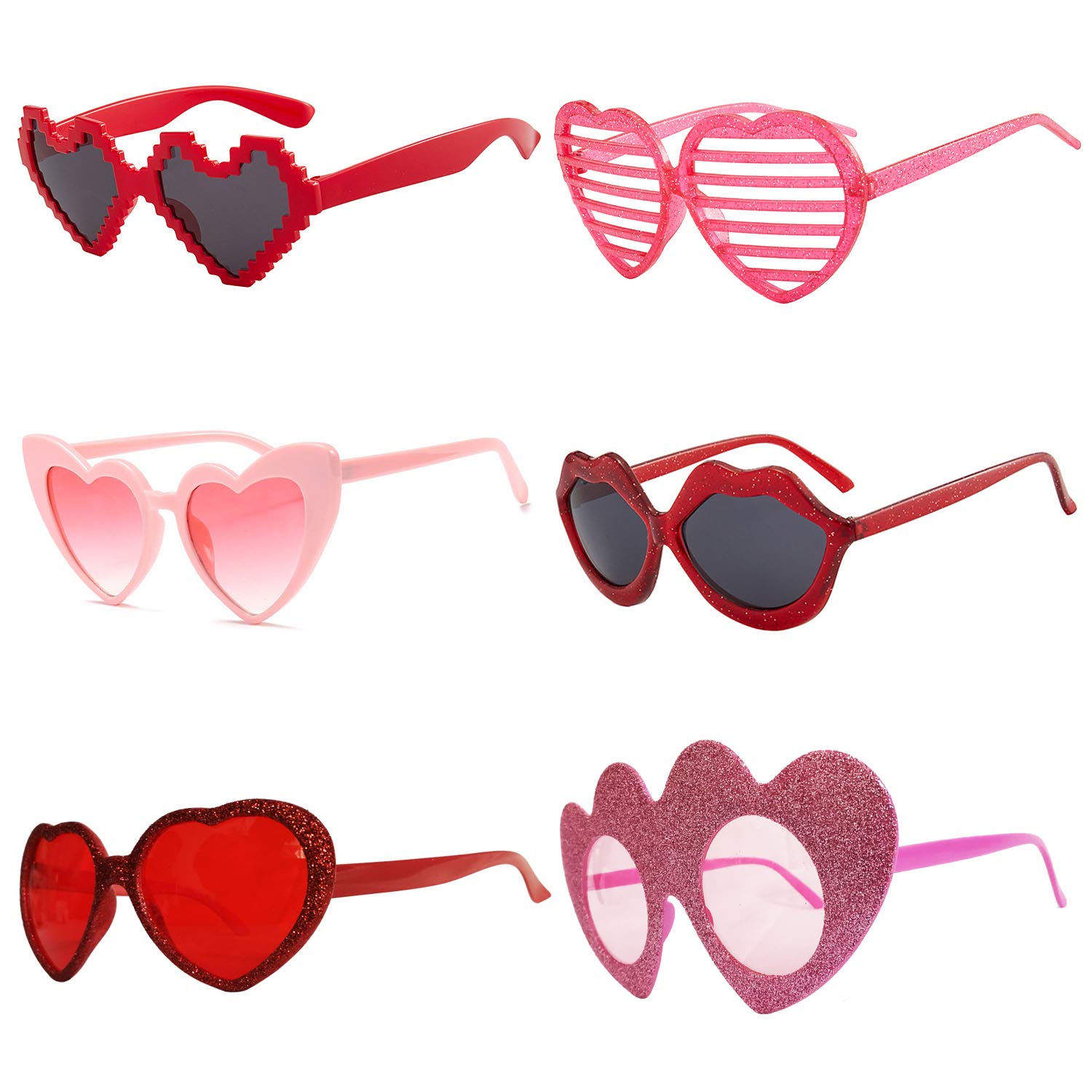Amazon.com: JAKADYUKS Valentines Day Glasses Party Favors, 6pcs Heart ...