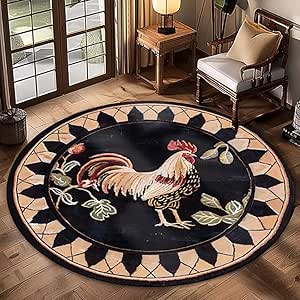 Amazon.com: ZSSZO Round Rustic Rooster Area Rug 3ft Vintage Farmhouse ...