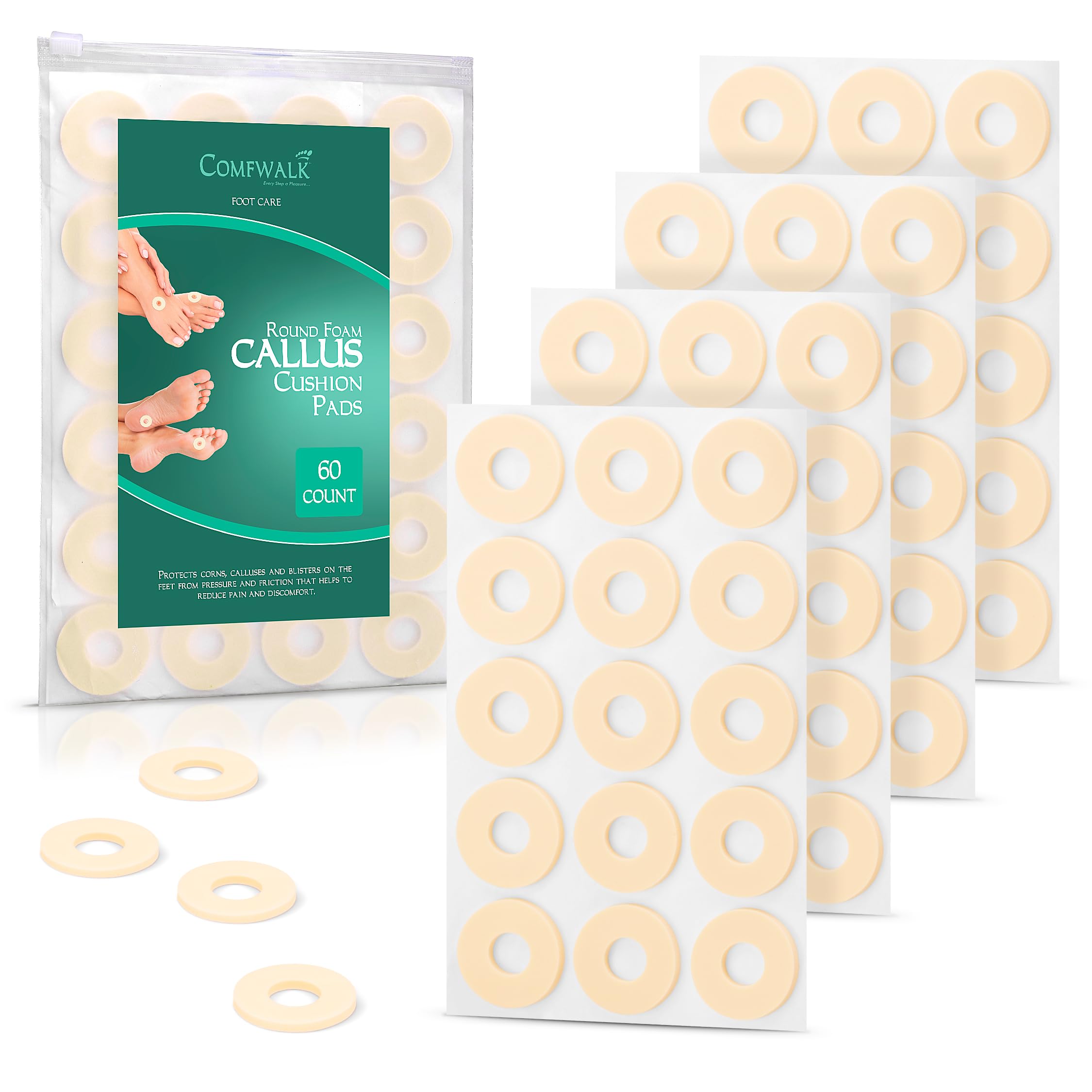 Amazon.com : Comfwalk Callus Cushions Pads, 60-Count, Prevents Calluses ...