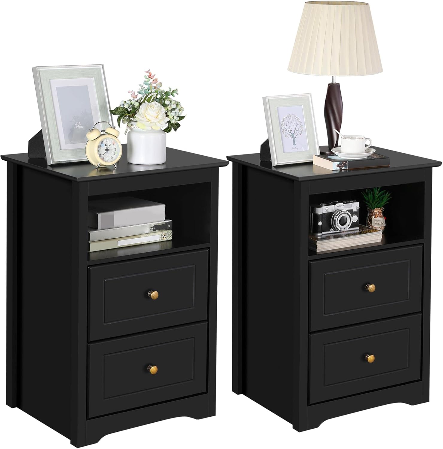 Amazon.com - Yaheetech Nightstand Set of 2, Wooden Bedside Tables with ...