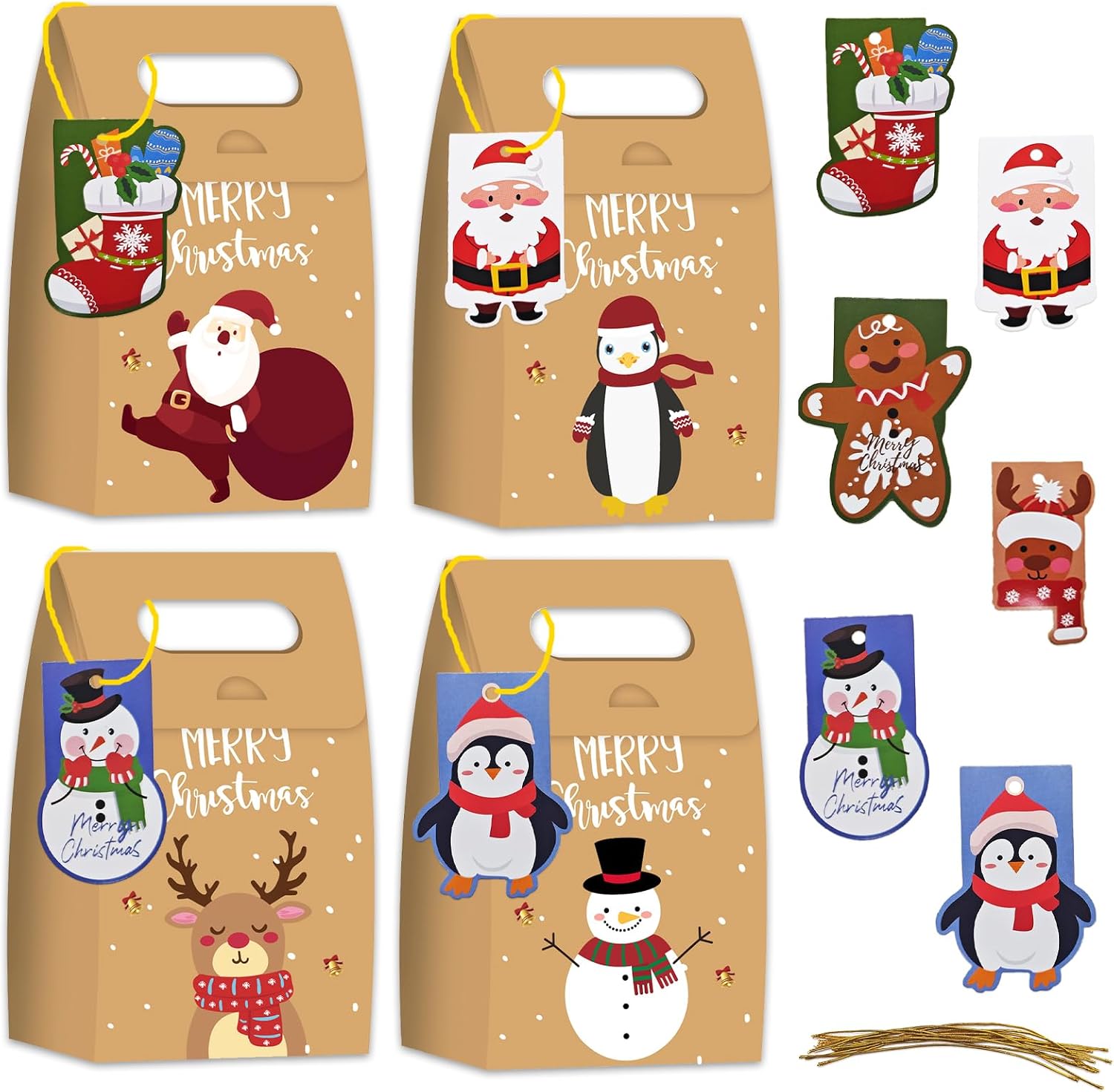 Amazon.com: Qpout 12 Pack Christmas Kraft Paper Gift Boxes with ...