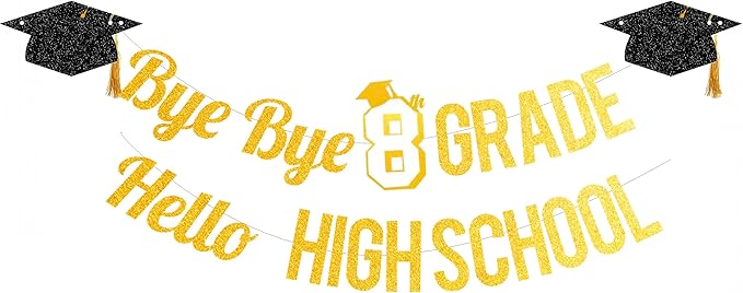 Amazon.com: Glittery Bye Bye 8th Grade Hello High School Banner, 8th ...