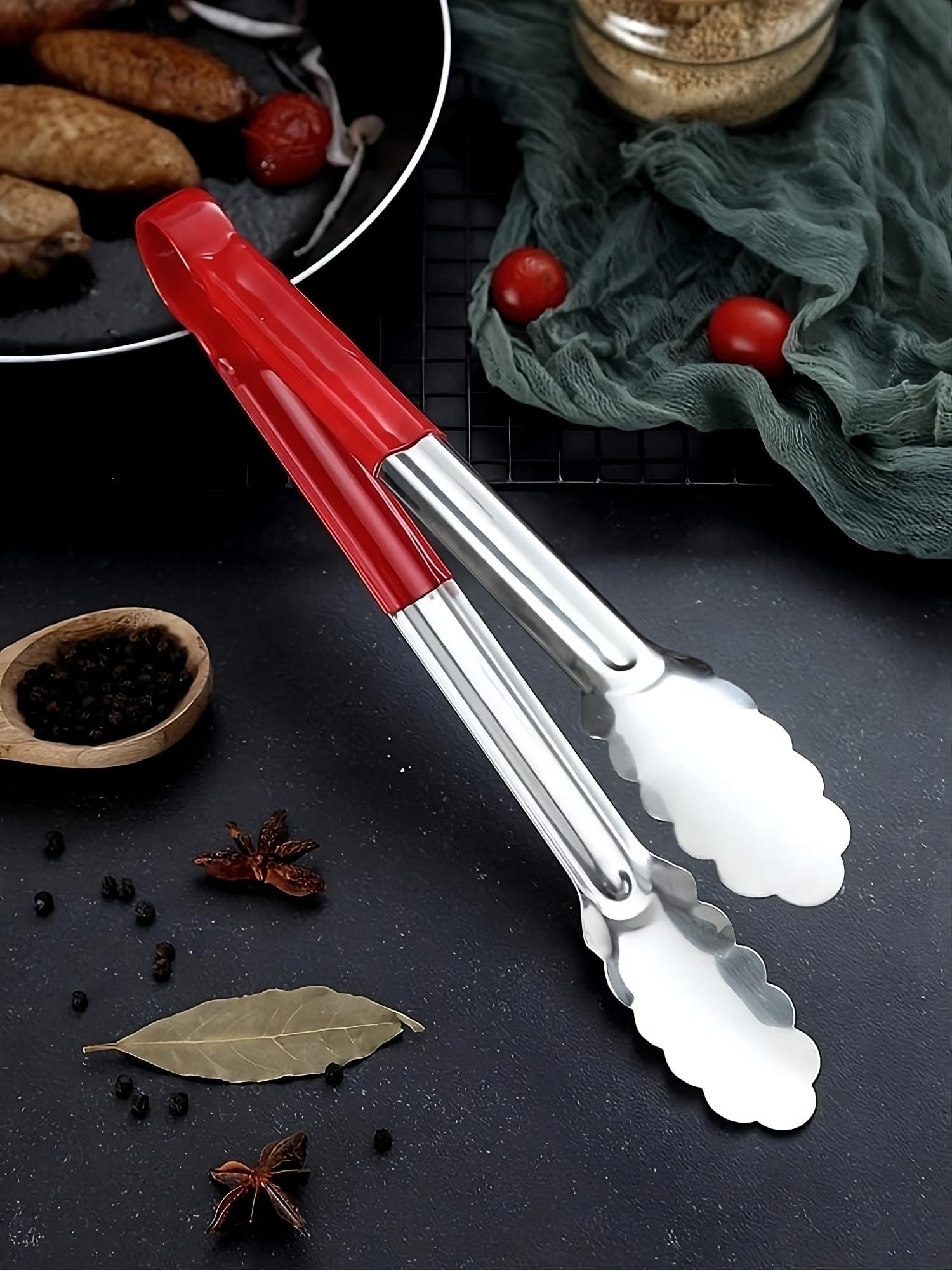 Buy Femora Premium Virgin Silicone Food Tongs with Grip Handle, Red ...