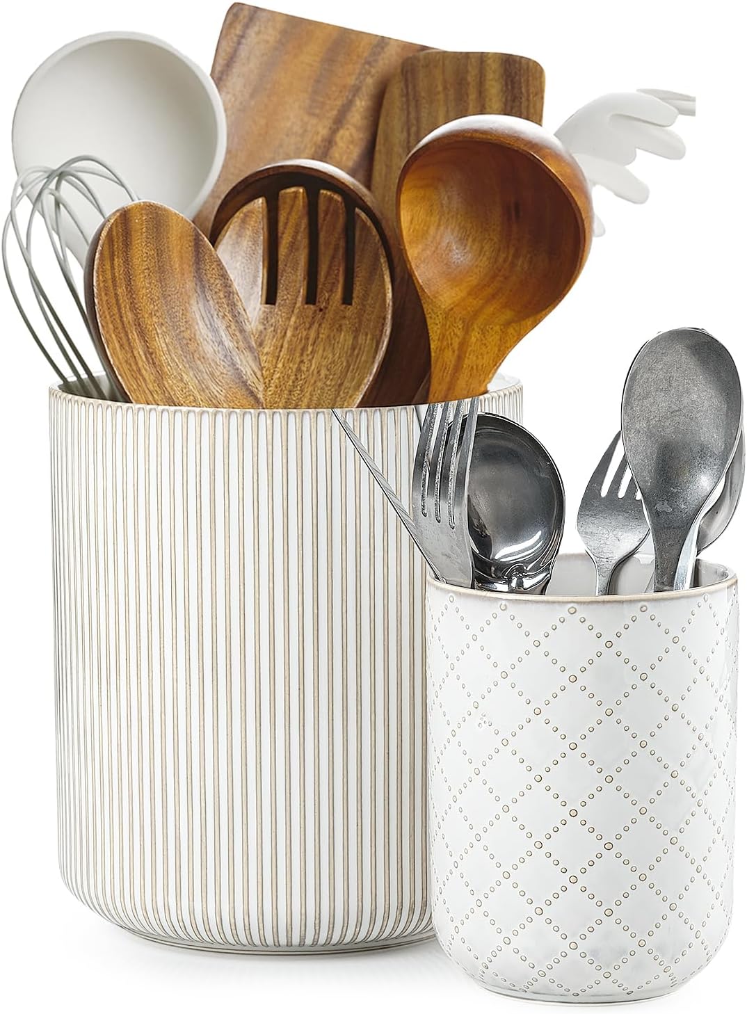 Amazon.com: getstar Utensil Holder, 7.2"+5.4" Ceramic Kitchen Utensil ...