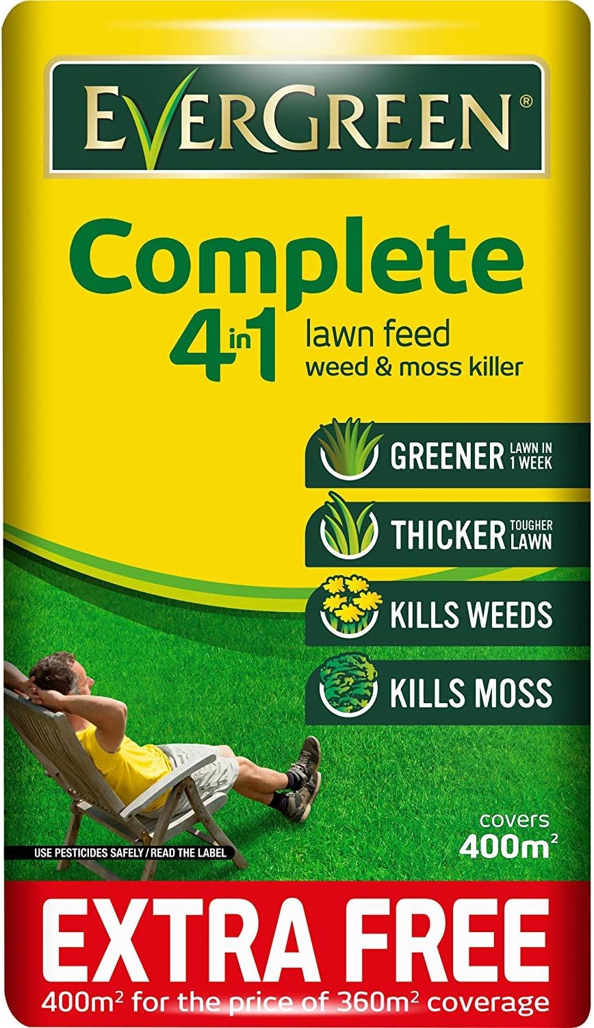 EverGreen 400sqm Complete 4-in-1 Lawn Care, Lawn Food, Weed and Moss ...