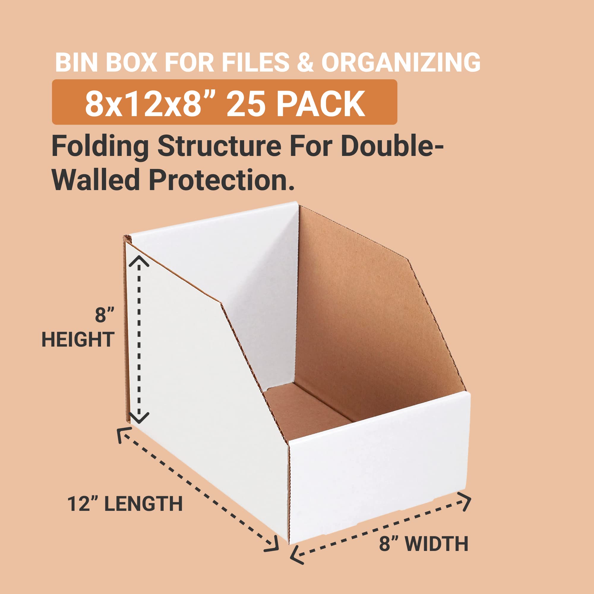 Aviditi Jumbo Corrugated Cardboard Storage Bins, 8"x 12"x 8", White ...