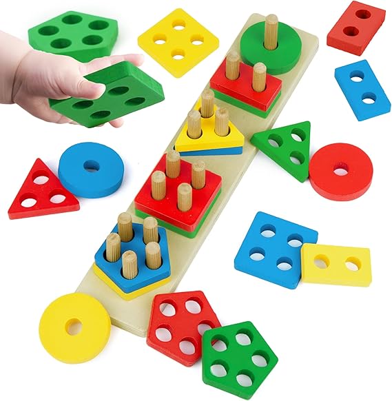 Amazon.com: Besslly Shape Puzzles Wooden Color Sorting Toys for ...