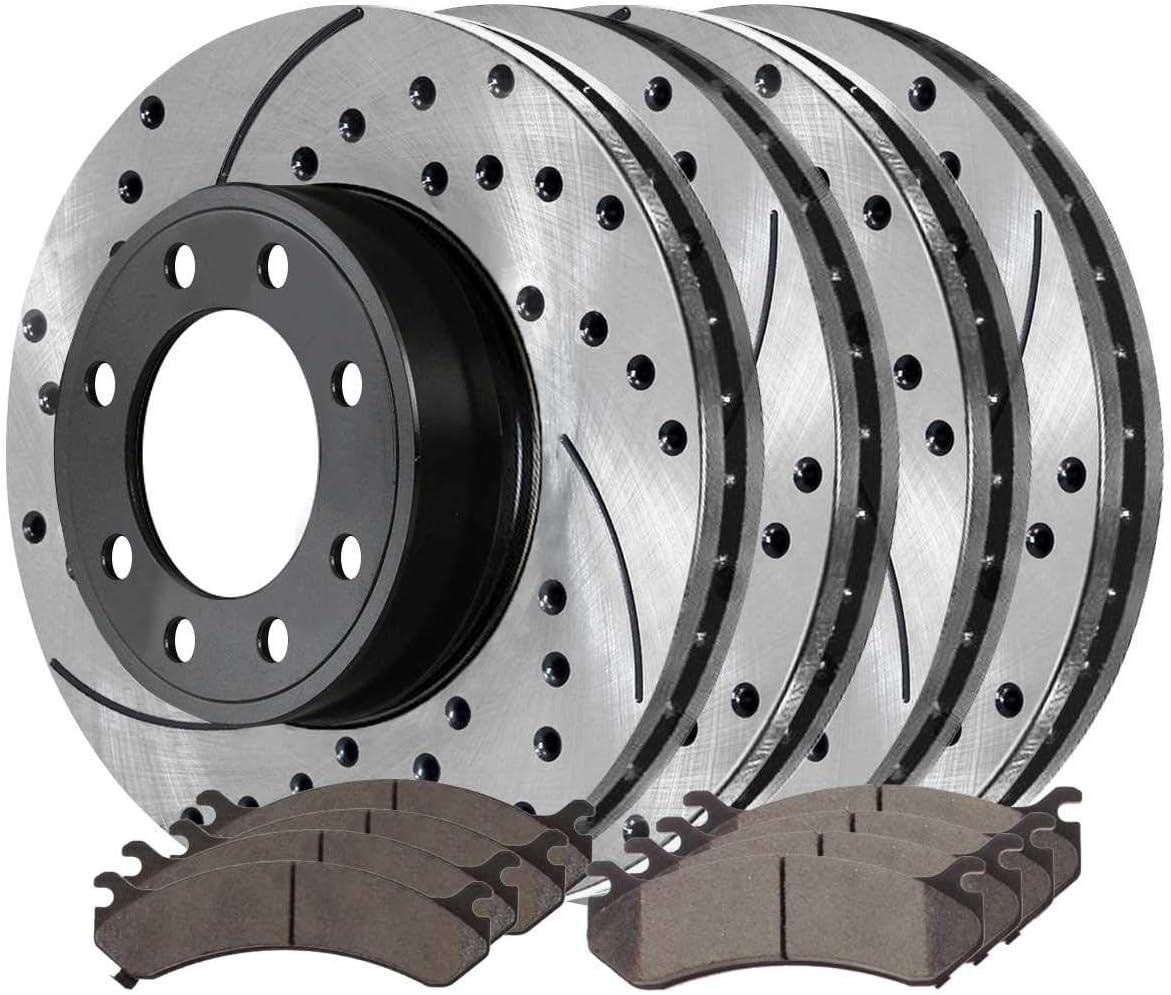 Amazon.com: AutoShack Front and Rear Drilled and Slotted Brake Kit Rotors Black and Ceramic Pads ...