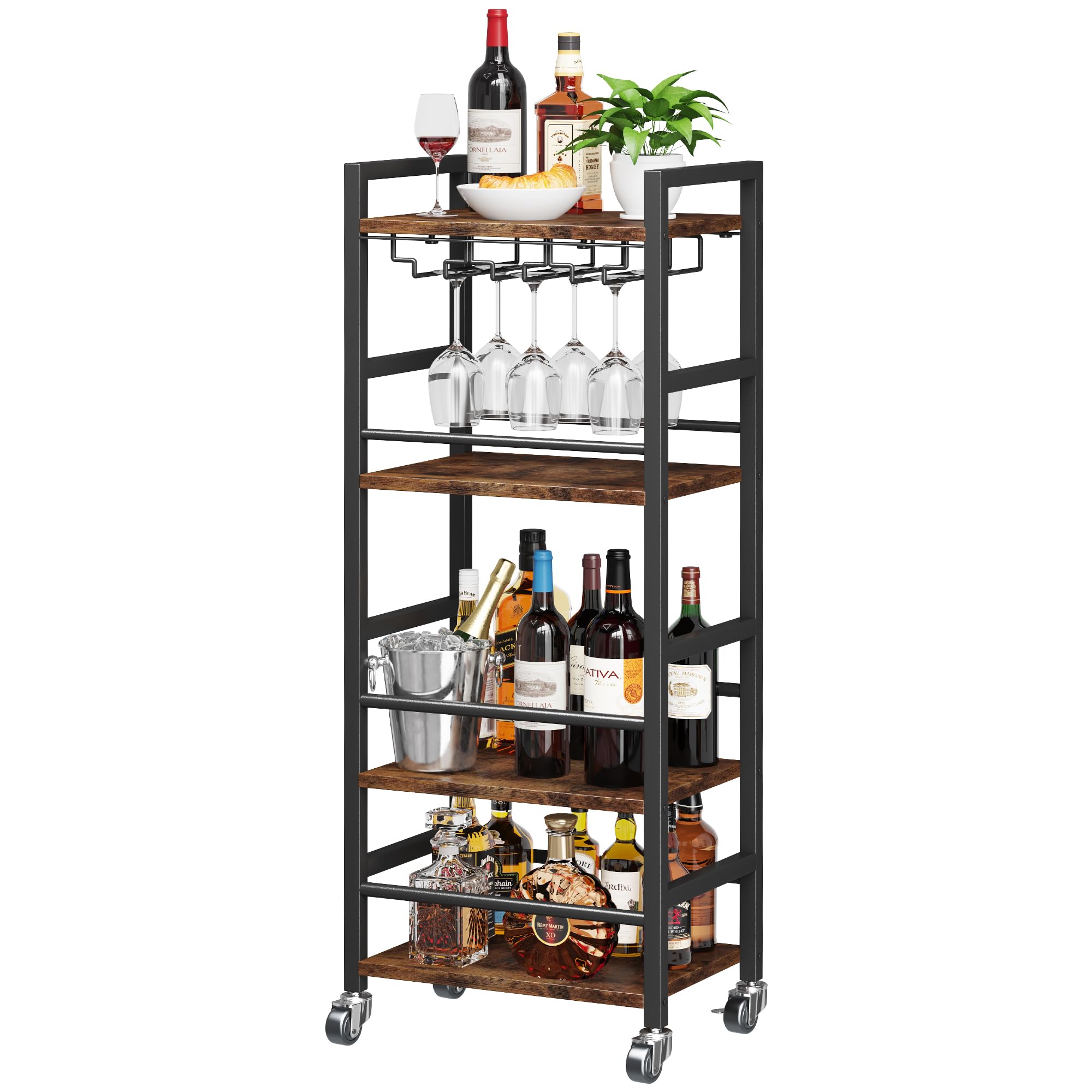 Amazon.com - Homeiju Small Bar Cart, Home Bar Serving Cart with 4-Tier ...