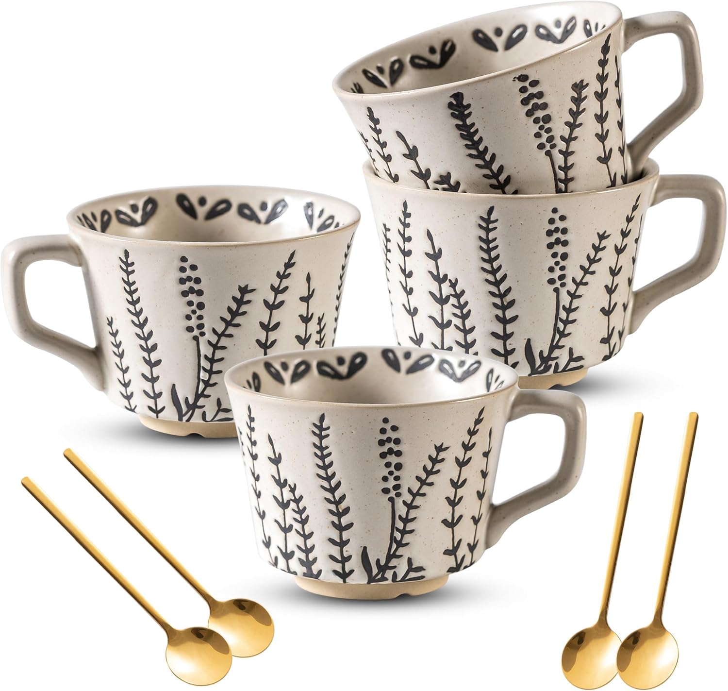 Amazon.com: Noevany Ceramic Latte Mug Set of 4 with Gold Spoon, 11 ...