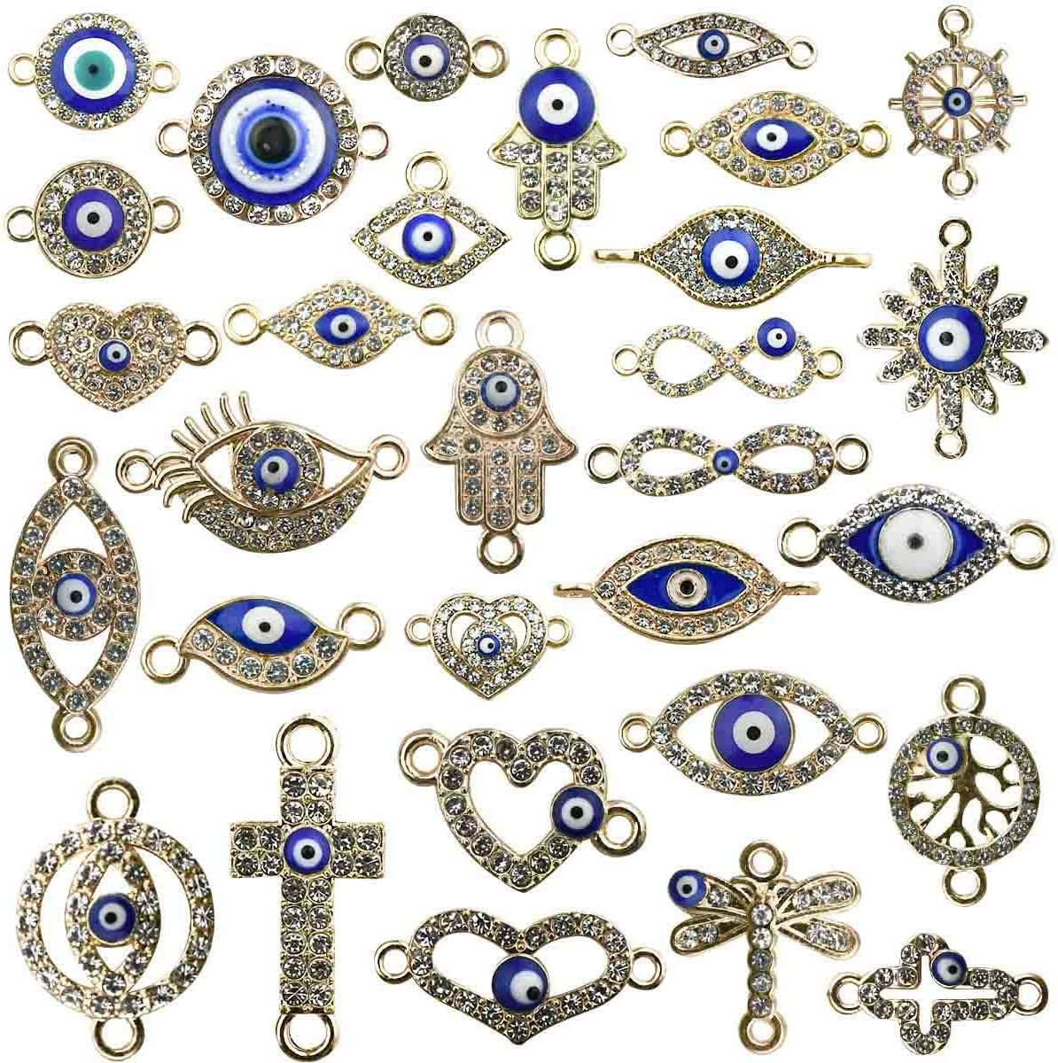 30 Pieces Evil Eye Charms for Jewelry Making Alloy Evil Eye Hand Charm Hamsa Hand Beads ...