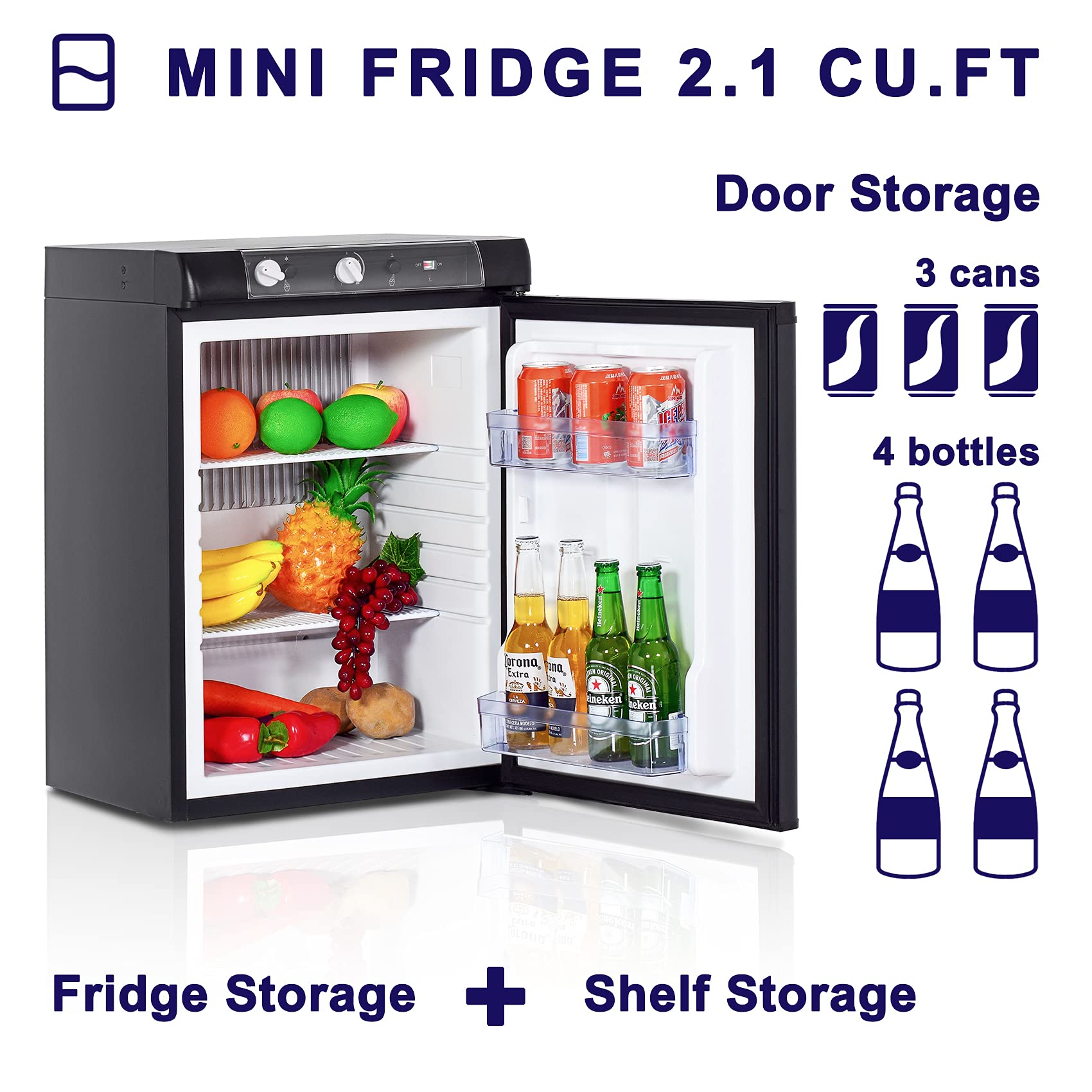 Techomey Propane Refrigerator 2.1 Cu.Ft, Camper Refrigerator 12 V/110V ...