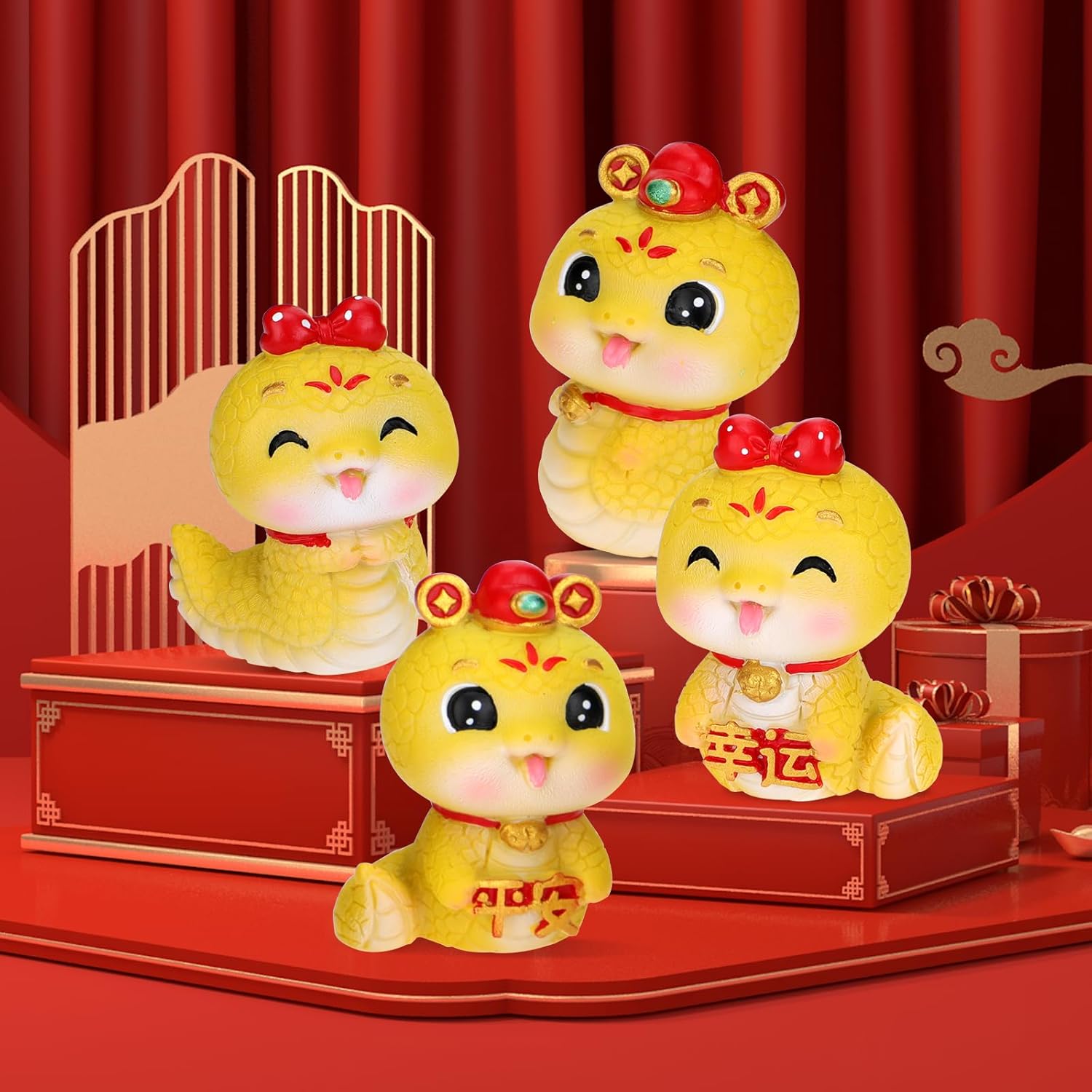 Amazon.com: 4 Pcs Chinese Snake Figurine, 2025 Chinese New Year Snake ...