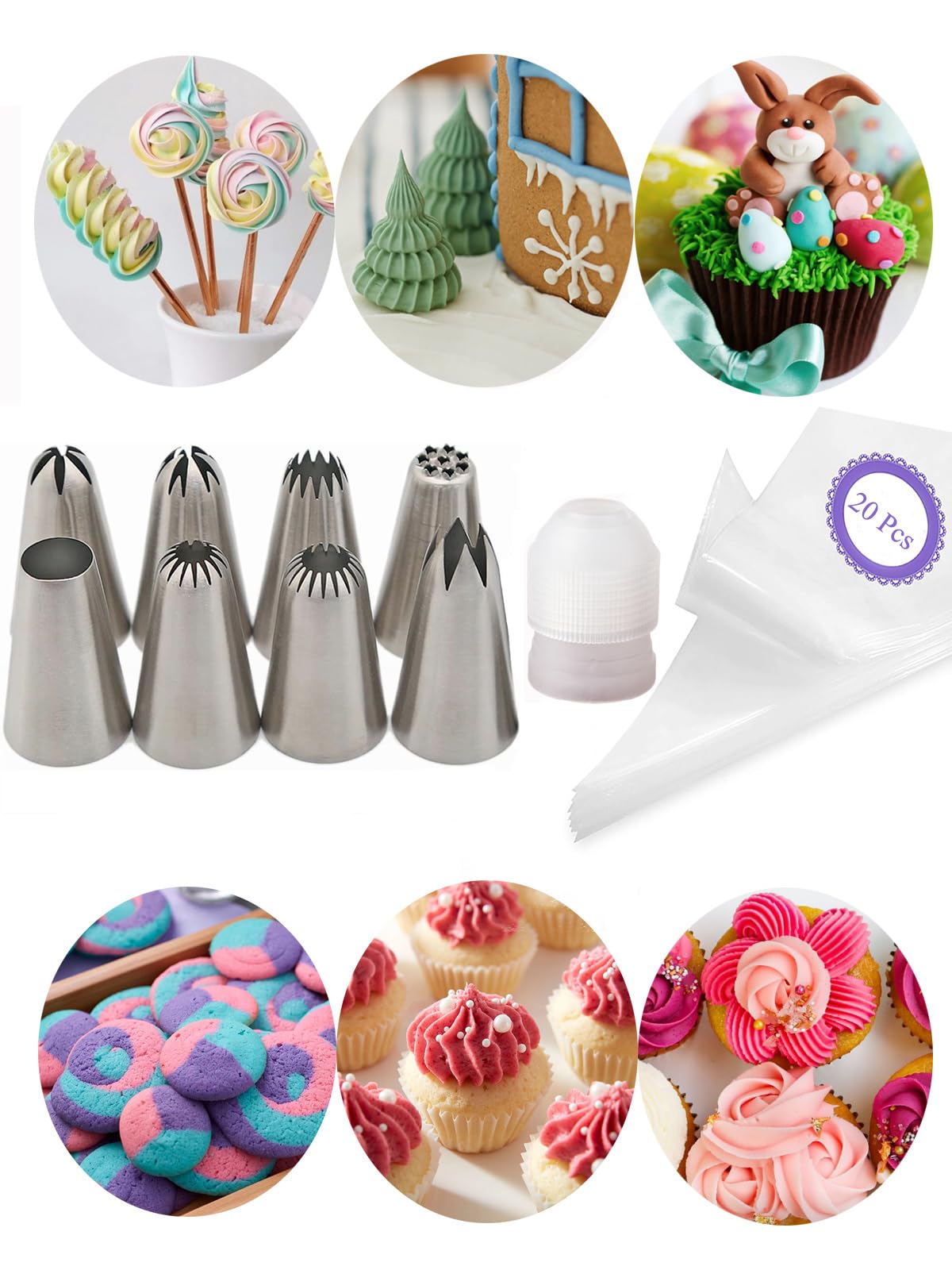 Amazon.com: Large Piping Bags and Tips with Coupler, 1M, 2D, 2F, 4B, 6B ...