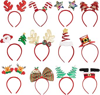 Amazon.com: Hobychild 12 PCS Christmas Headbands, Felt Xmas Head Topper ...