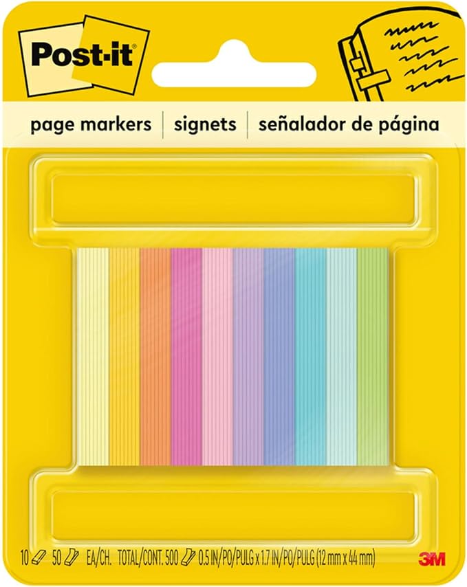 Amazon.com : Post-it Page Markers, Assorted Bright Colors, 1/2 in x 2 ...