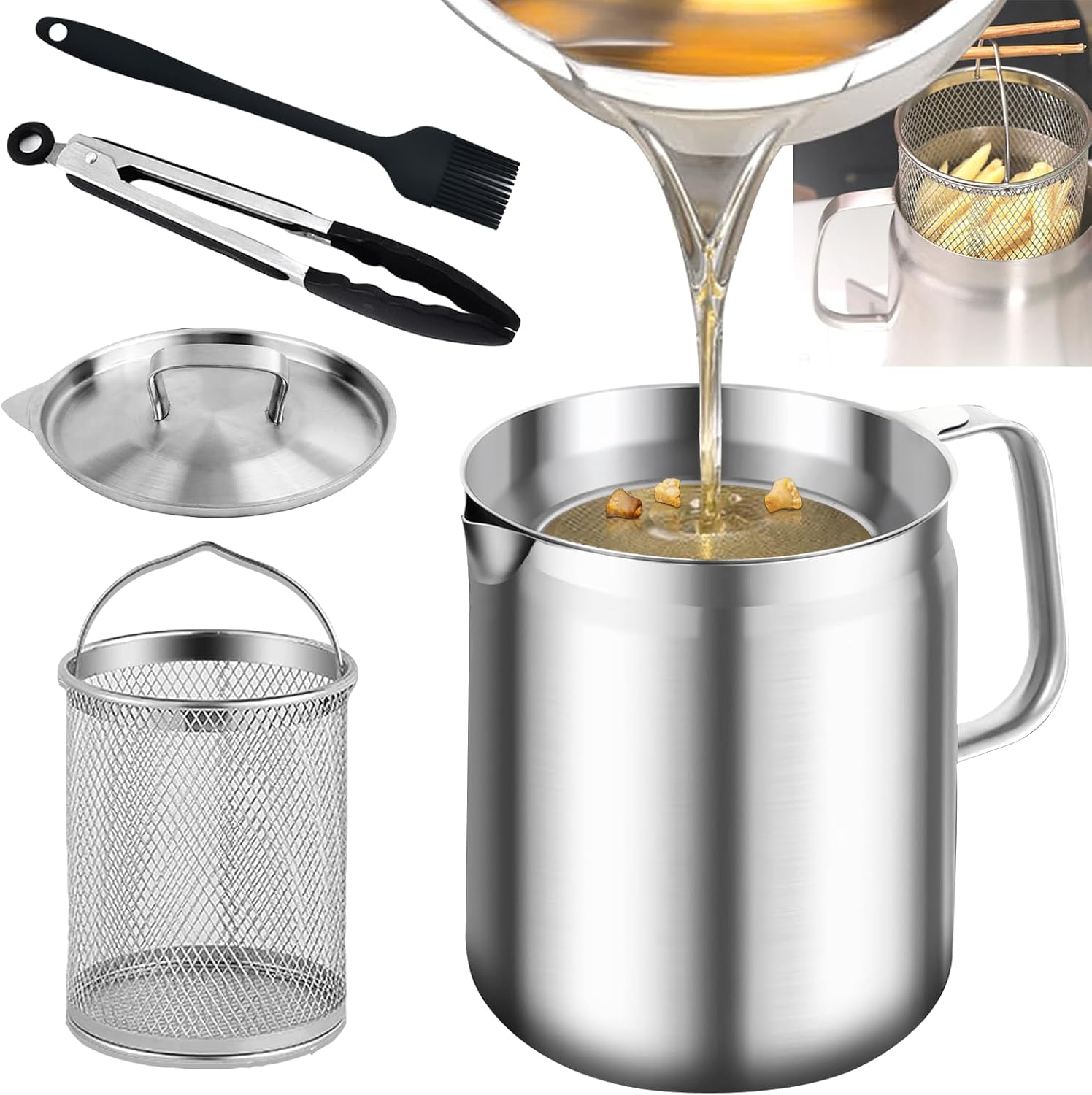 Amazon.com: Stainless Steel Oil Filter Pot With Strainer For Kitchen ...