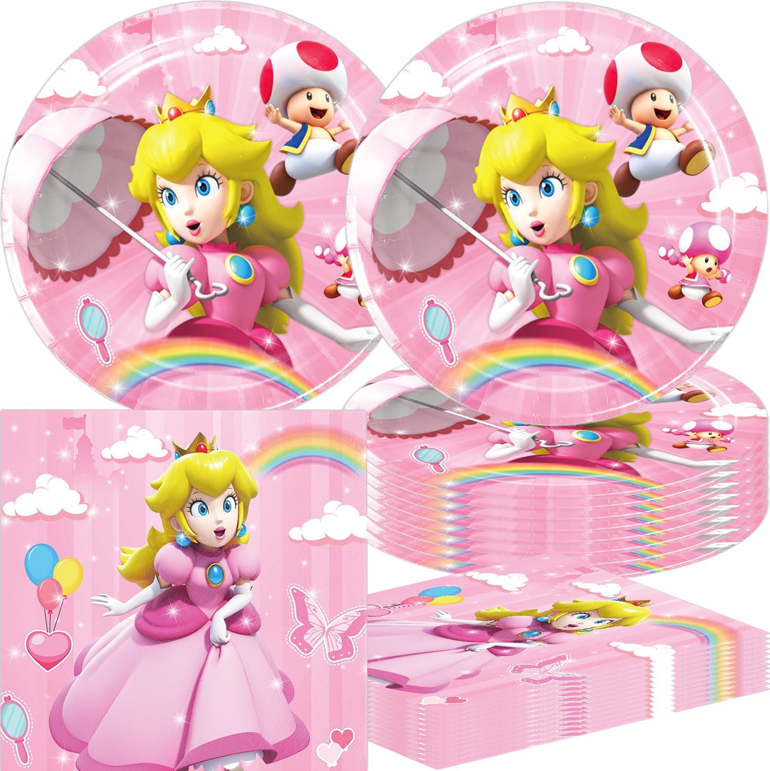 Amazon.com: 40pck Princess Peach Party Supplies include 20 plates, 20 ...