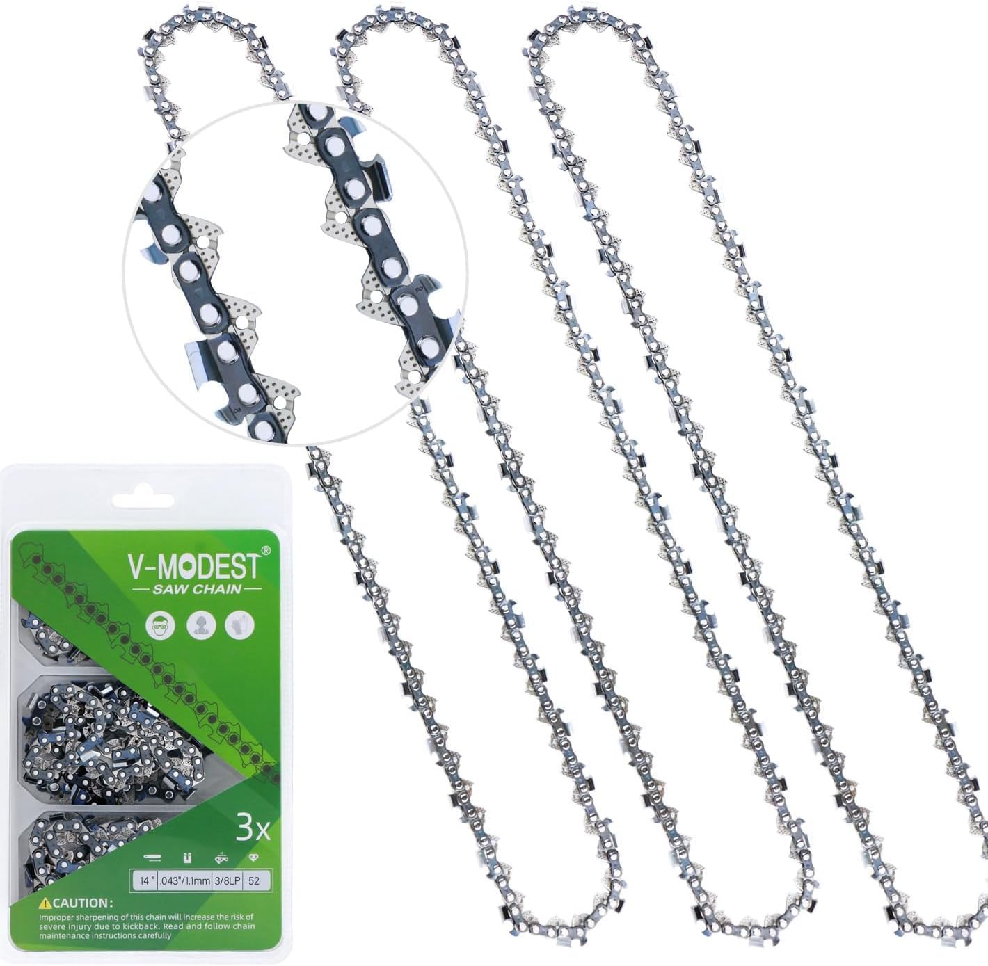 Amazon.com: 3-Pack Chainsaw Chains 14-Inch 52 Drive Links 3/8" LP Pitch ...