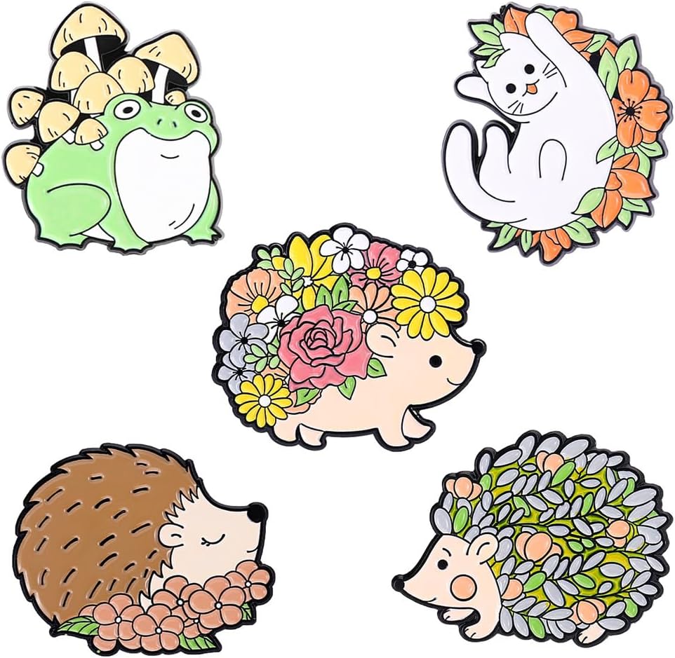 Amazon.com: Cute Frog Hedgehogs Cat Enamel Pin Set 5PCs Lapel Pins ...