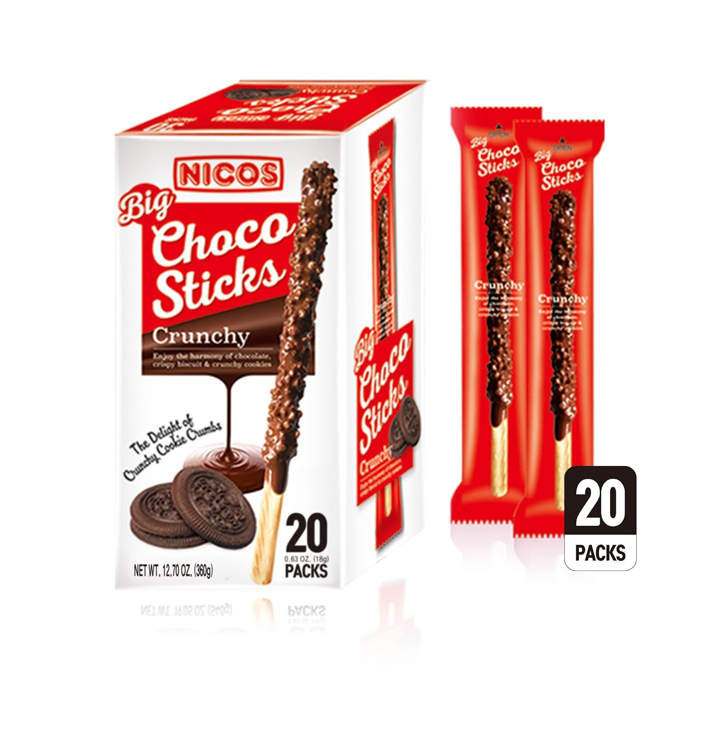 Nicos Palitos de chocolate grandes crujientes de 20 unidades (palitos ...