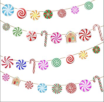 Amazon.com: Christmas Candyland Banners 3PCS Christmas Peppermint Candy ...