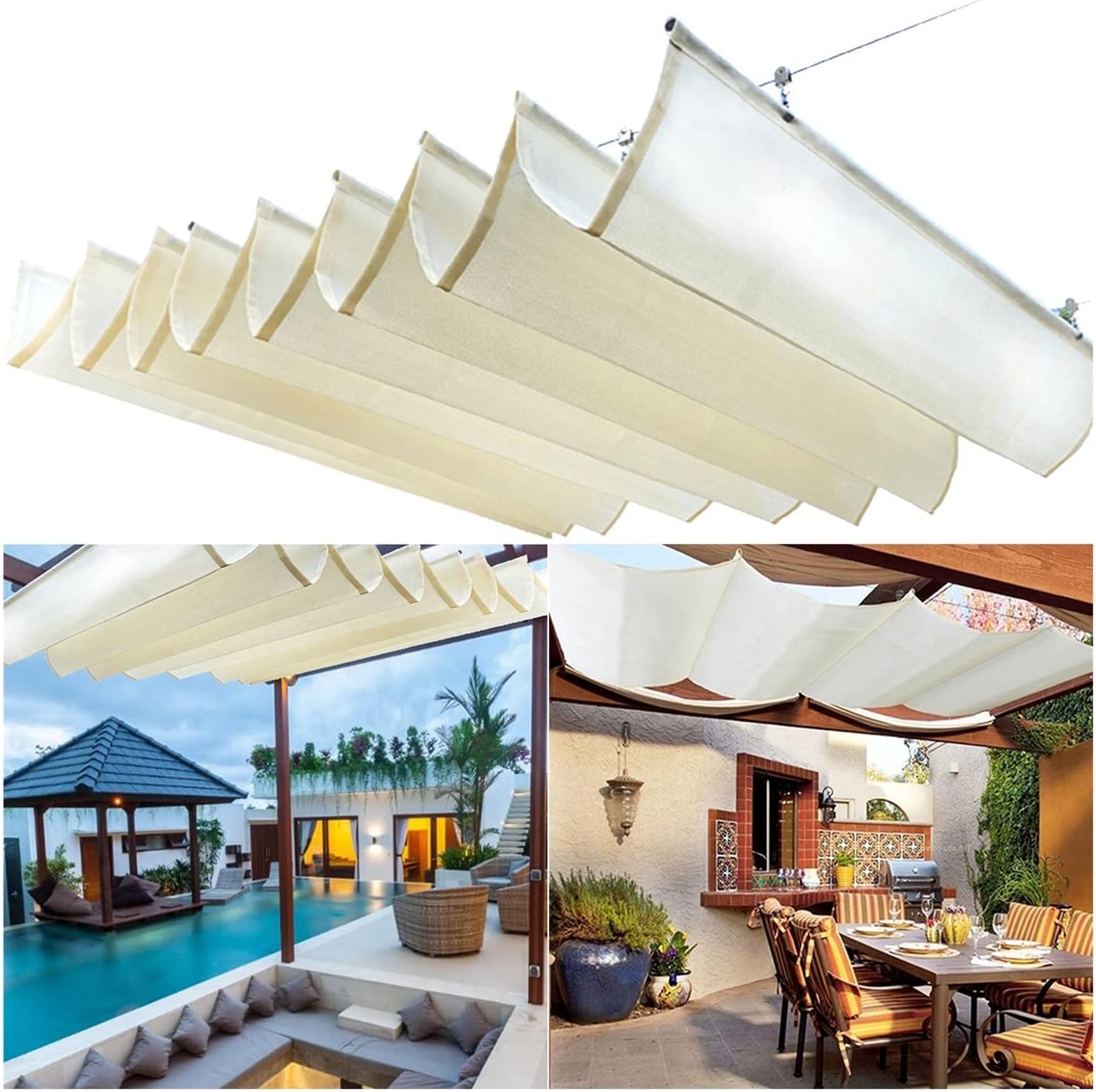 Amazon.com : LXBAMKEA Outdoor Sun Shade Sail, Retractable Wave Canopy ...