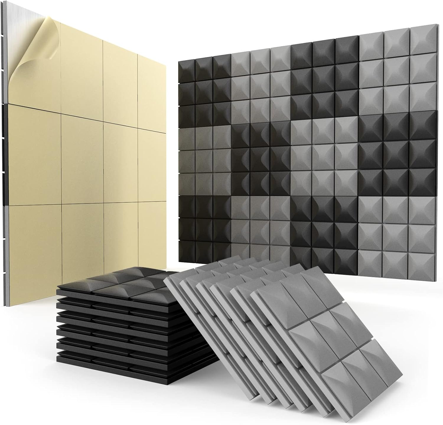 SELF-ADHESIVE Sound Proof Foam Panels, 48 Pack Acoustic Foam Panels ...