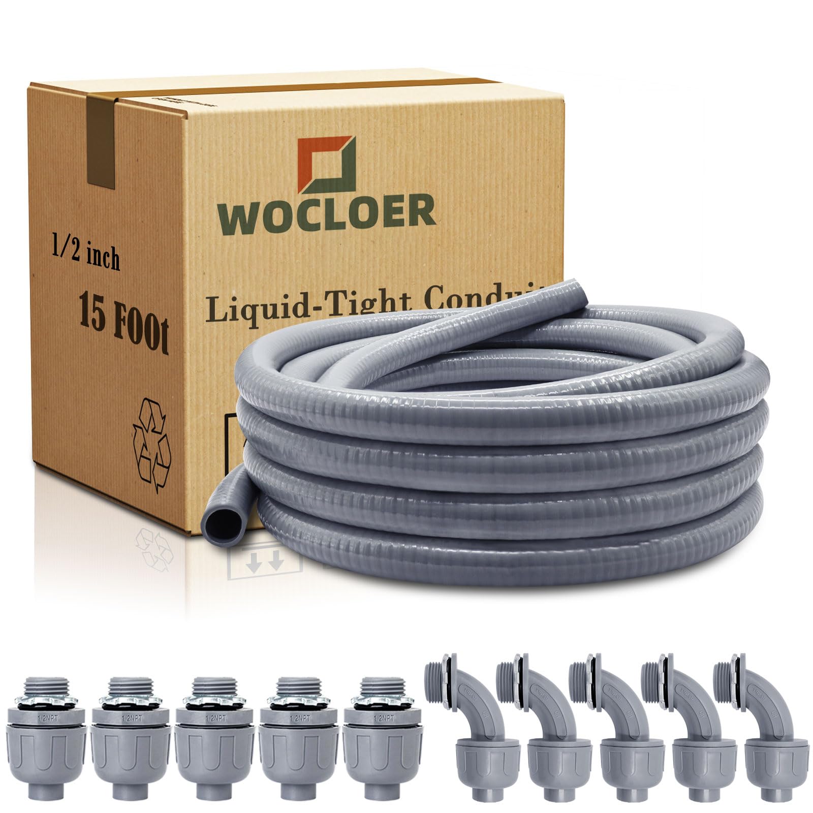 Snapklik.com : Wocloer 1/2 Inch 15 Foot Liquid-Tight Conduit Kit ...