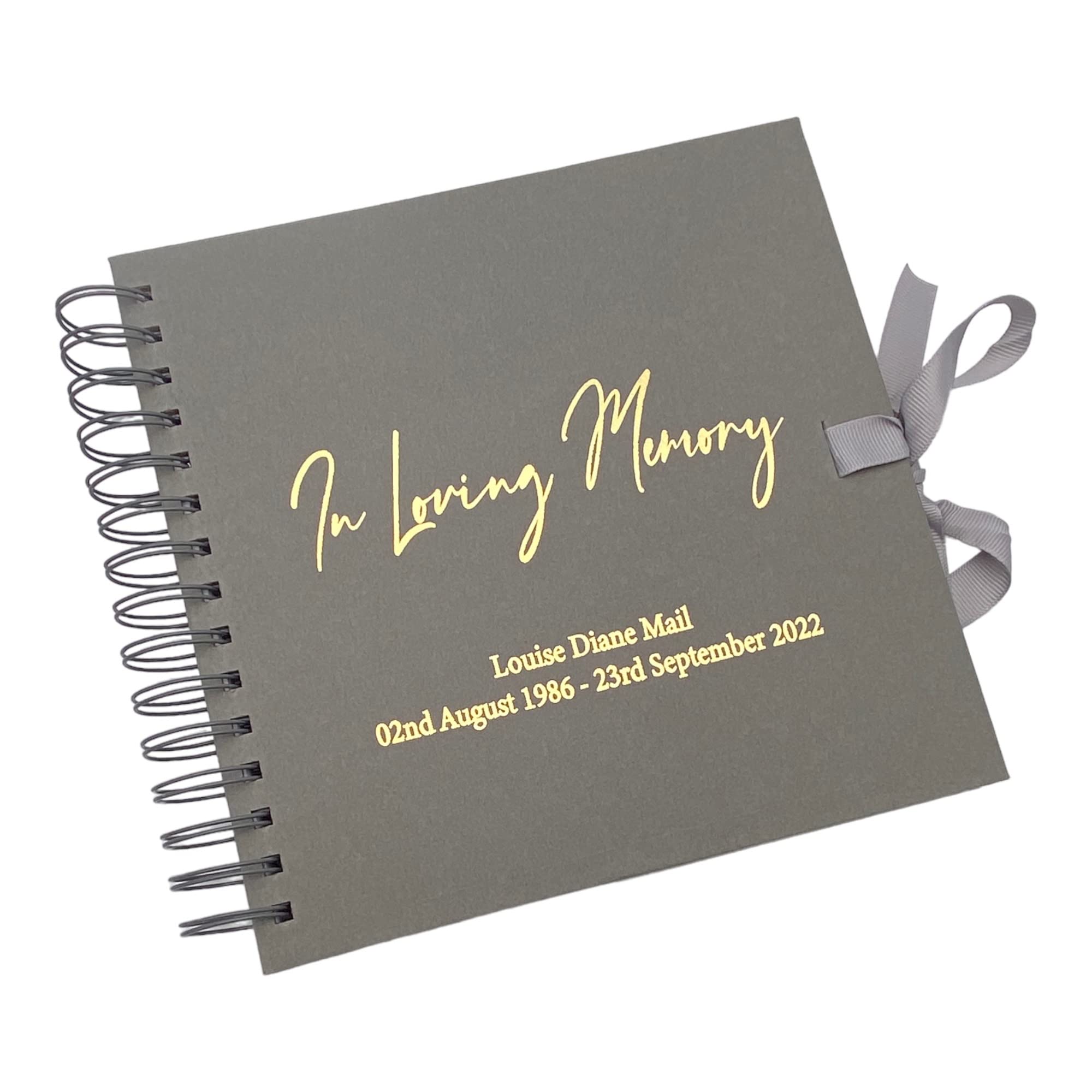 Personalised Loving Memory Funeral Remembrance Memorial Grey Guest Book ...