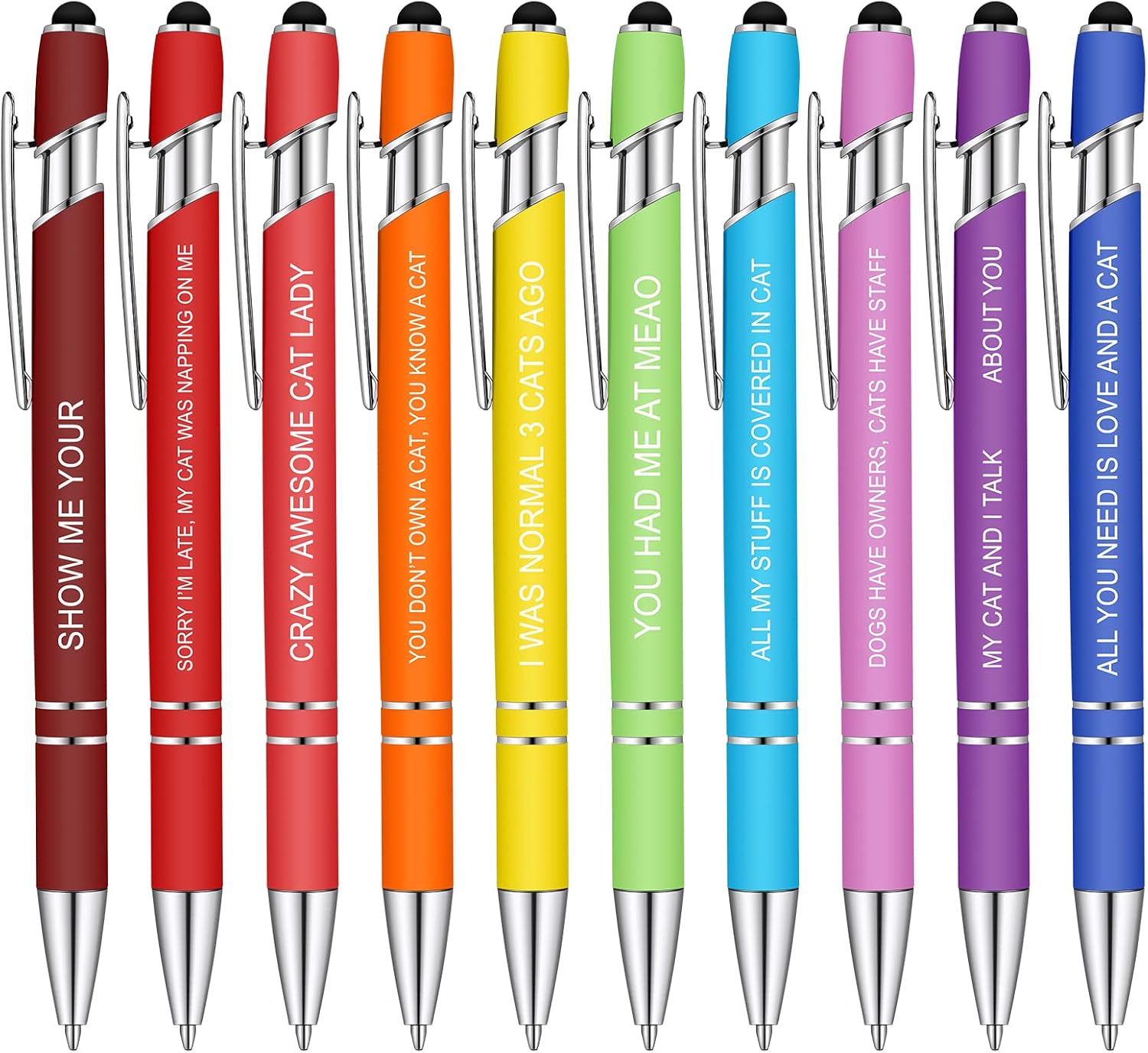 Amazon.com : Cat Lover Pen Set with Stylus Tip Pens with cat saying ...