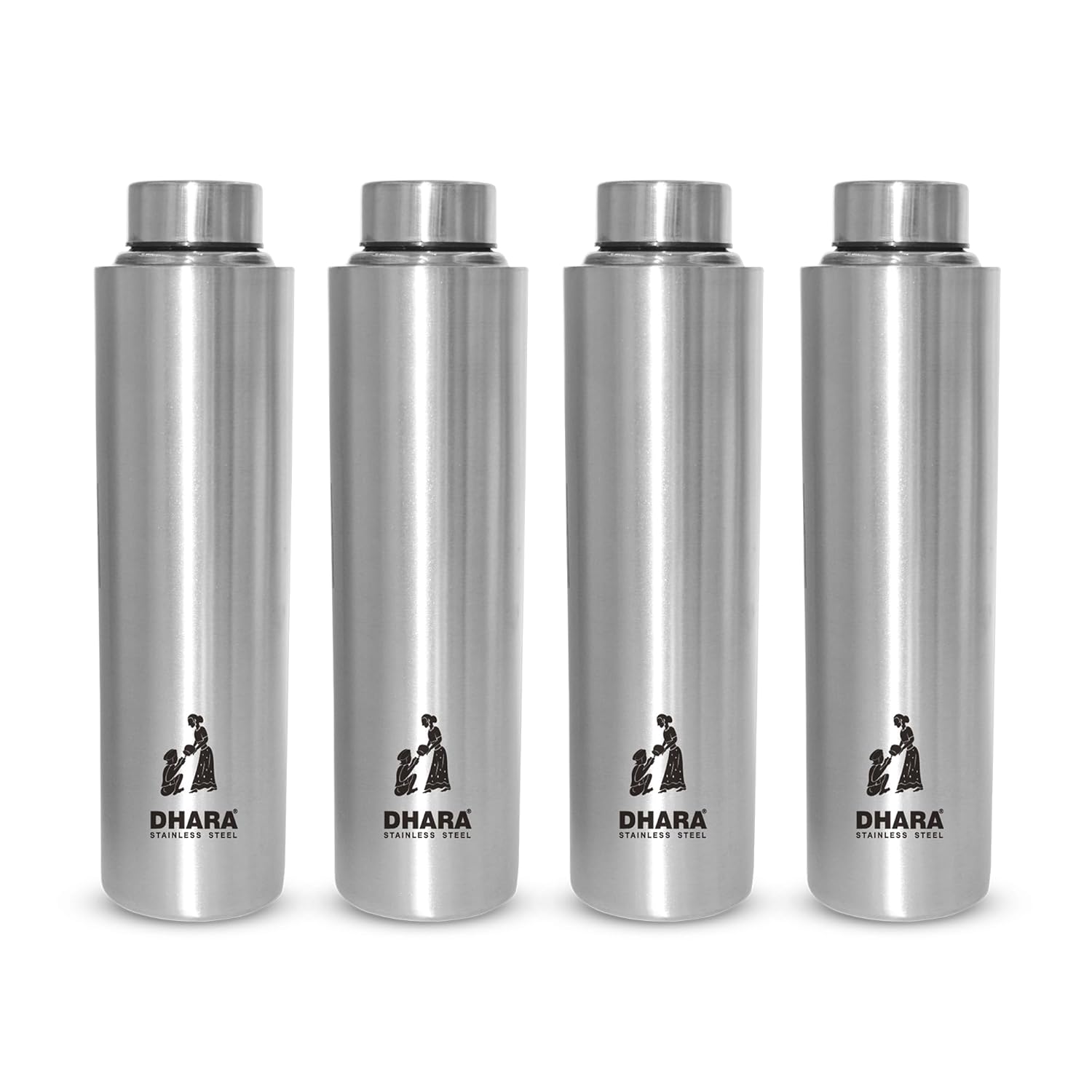Dhara Stainless Steel Single Wall Everfresh Fridge Water Bottle Set of ...
