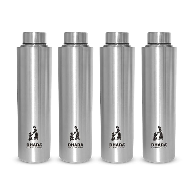 Dhara Stainless Steel Single Wall Everfresh Fridge Water Bottle Set of ...