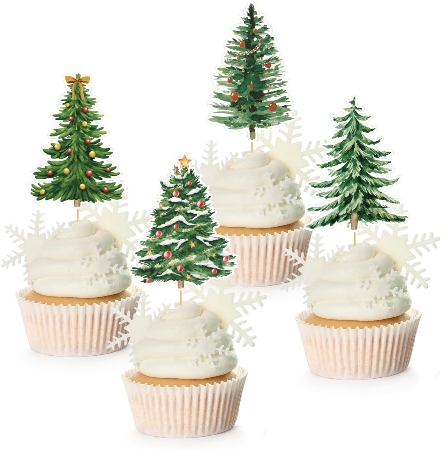 Amazon.com: Whaline 48Pcs Christmas Tree Cupcake Toppers 4 Designs ...