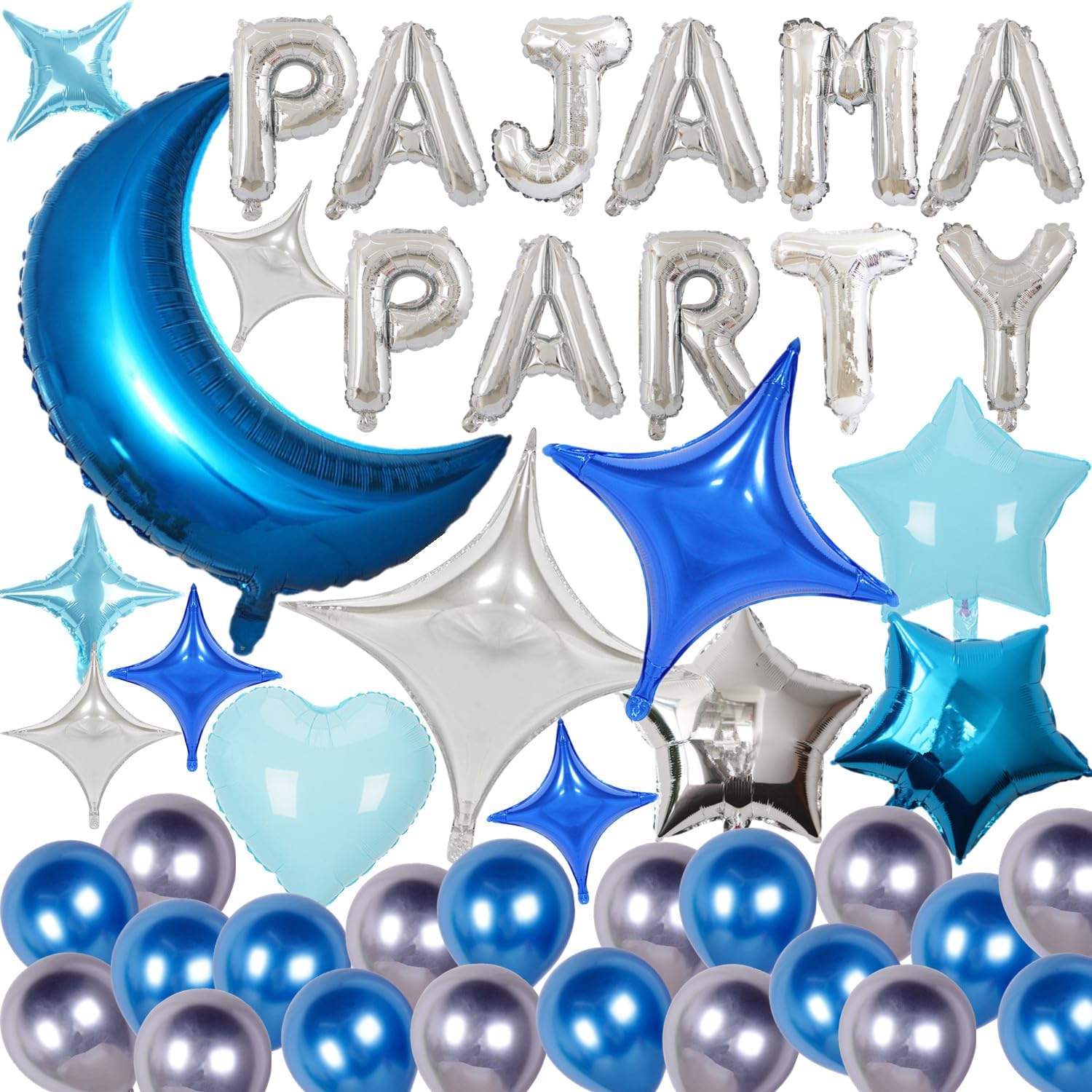 Amazon.com: 44 Pieces PAJAMA PARTY Balloons Blue Moon Star Heart ...
