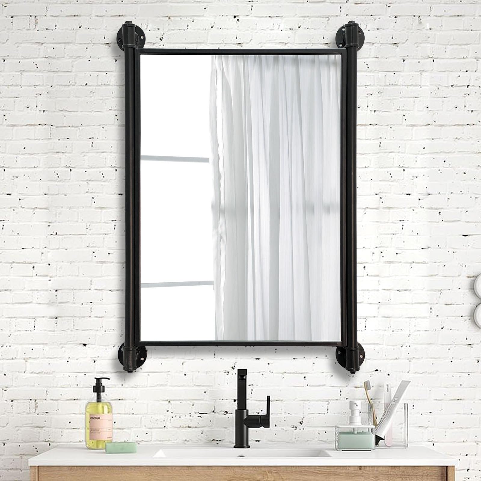 Snapklik.com : Rectangle Bathroom Mirror,Industrial Pipe Frame Vanity ...