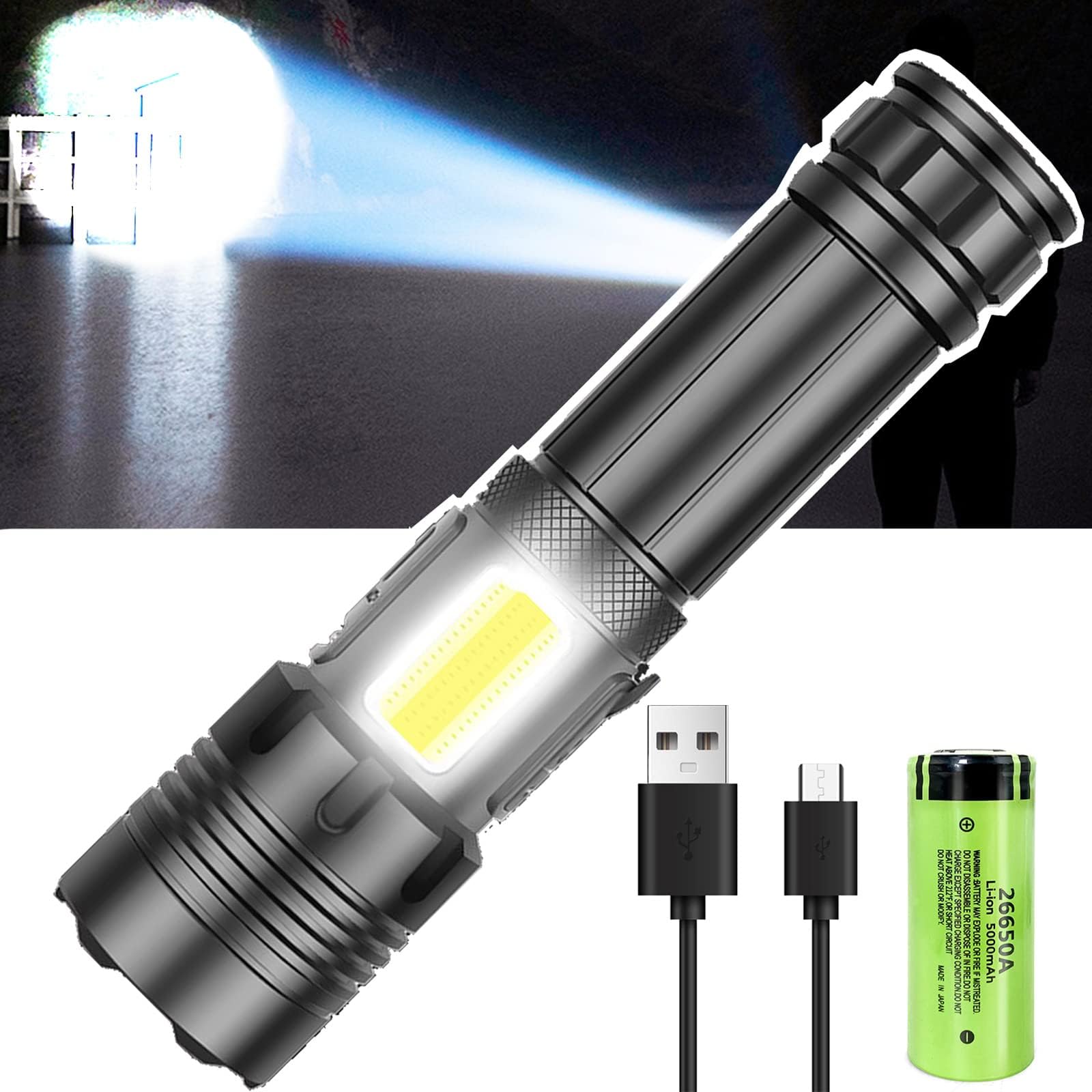 PUNLIM Super Bright Torch,P70 20000 Lumens Rechargeable LED Torch ...