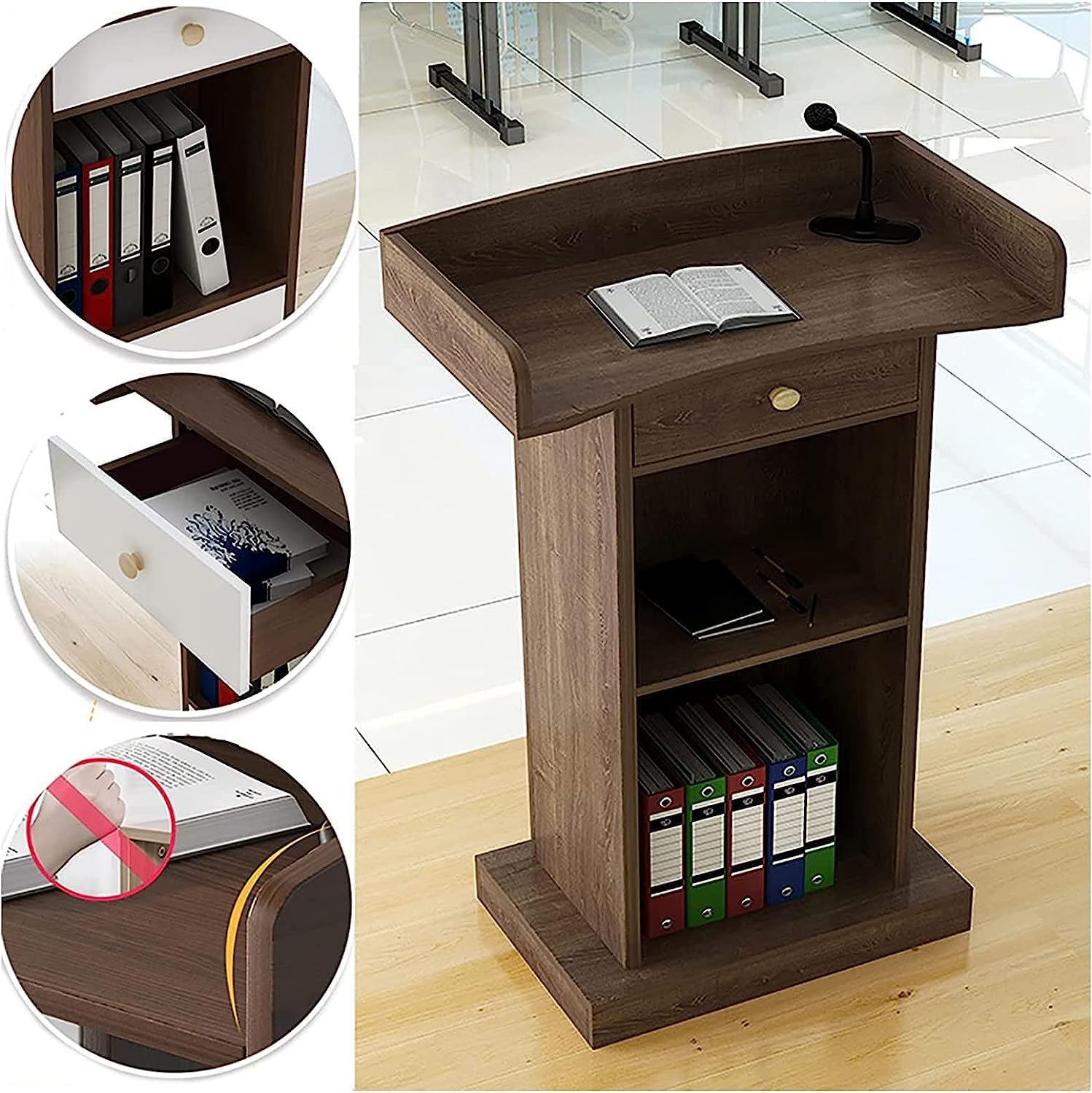 Podium Wood Podium Stand w/Spacious Drawer Pulpits Philippines | Ubuy