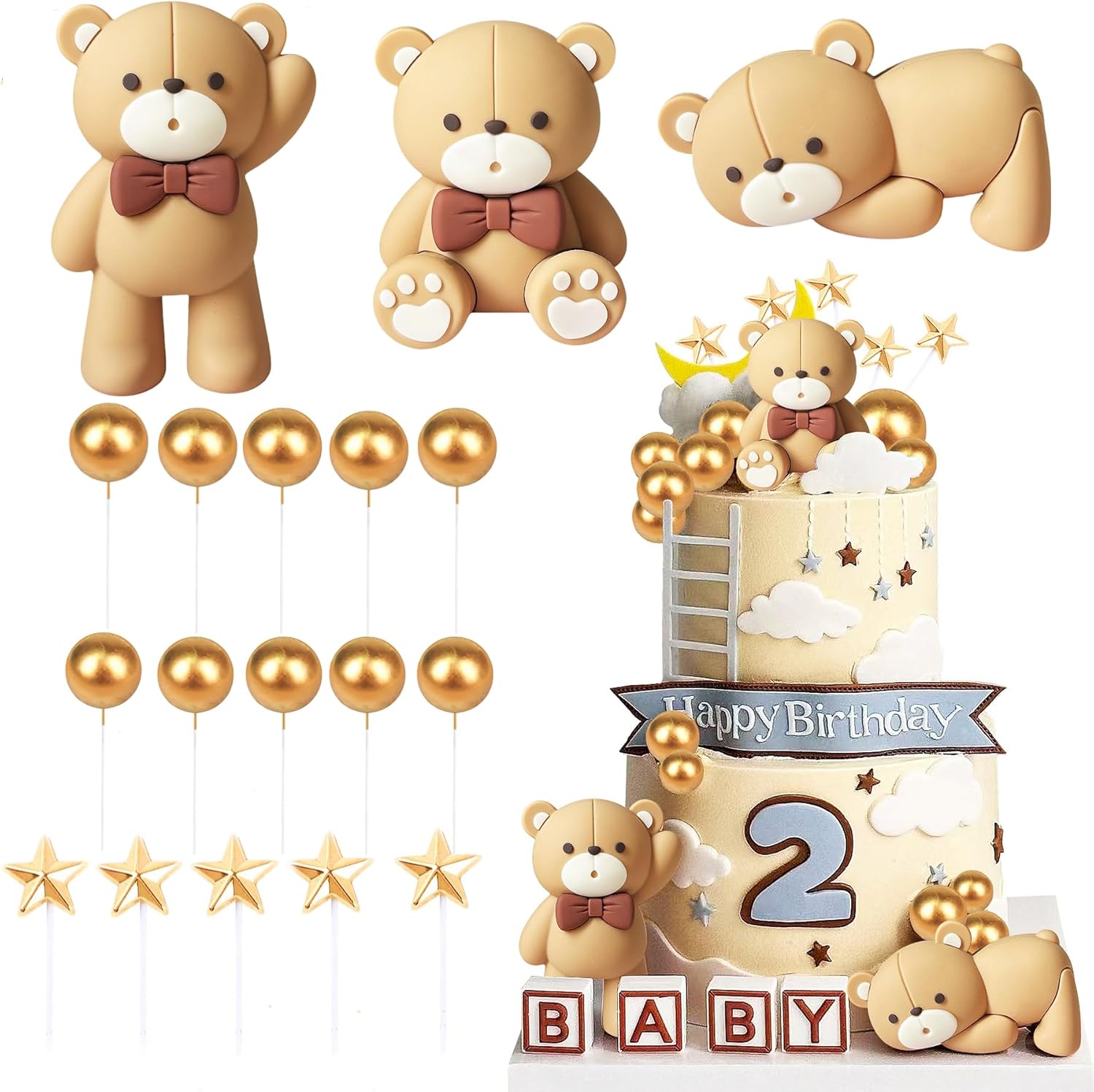 Amazon.com: 18 PCS Bear Cake Toppers Bear Cake Decorations Cake Toppers ...