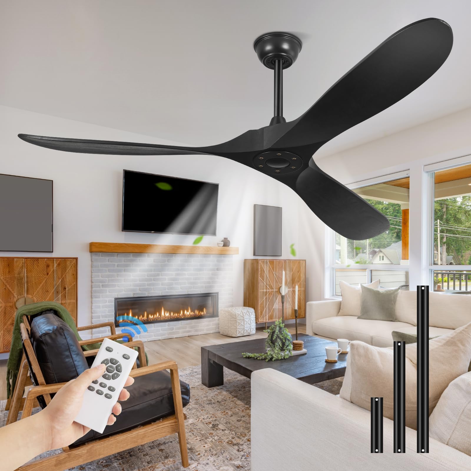 Amazon.com: Yahada 72" Wood Ceiling Fan no Light, Large Ceiling Fans ...