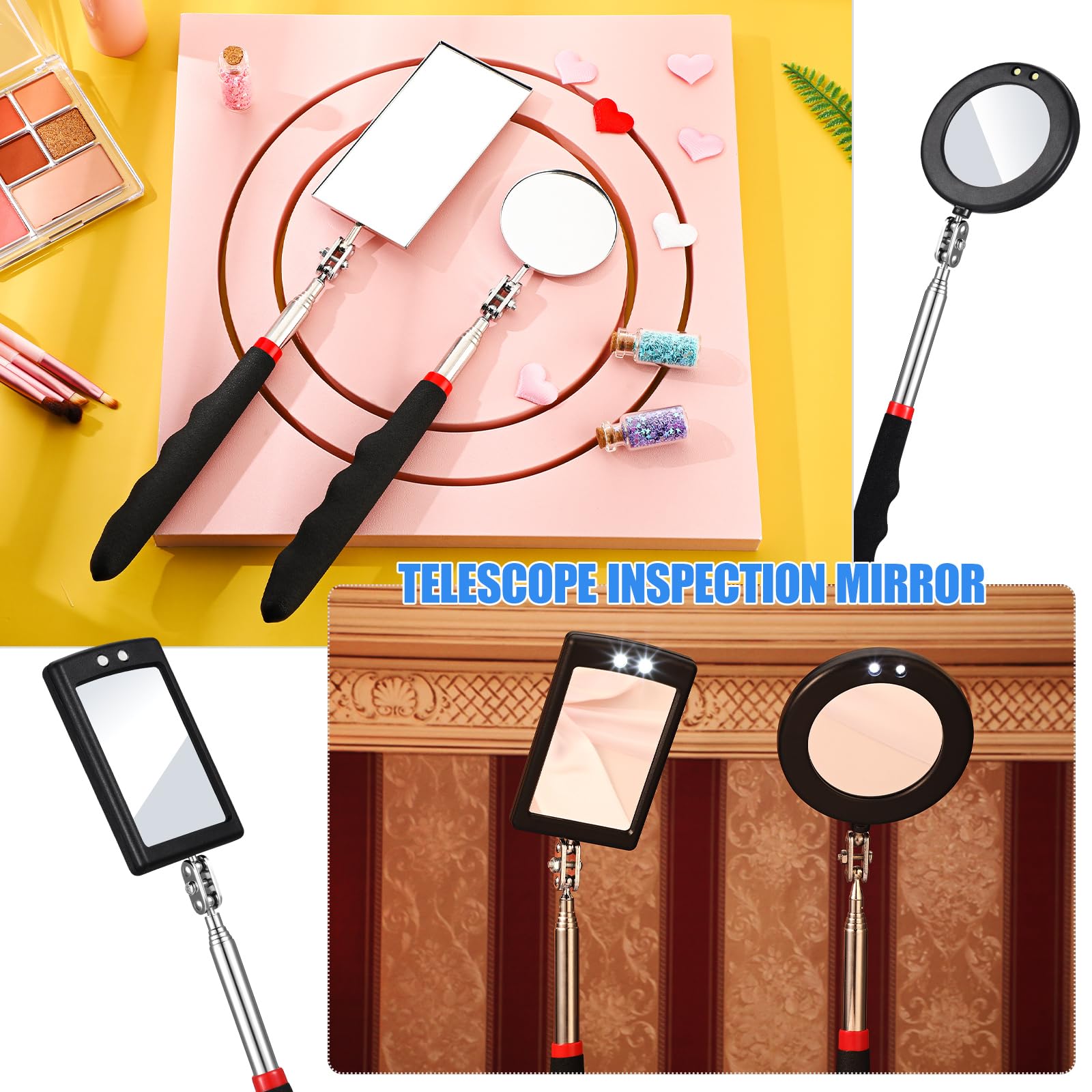 Snapklik.com : 4 Pieces Telescoping Inspection Mirror Telescoping LED ...