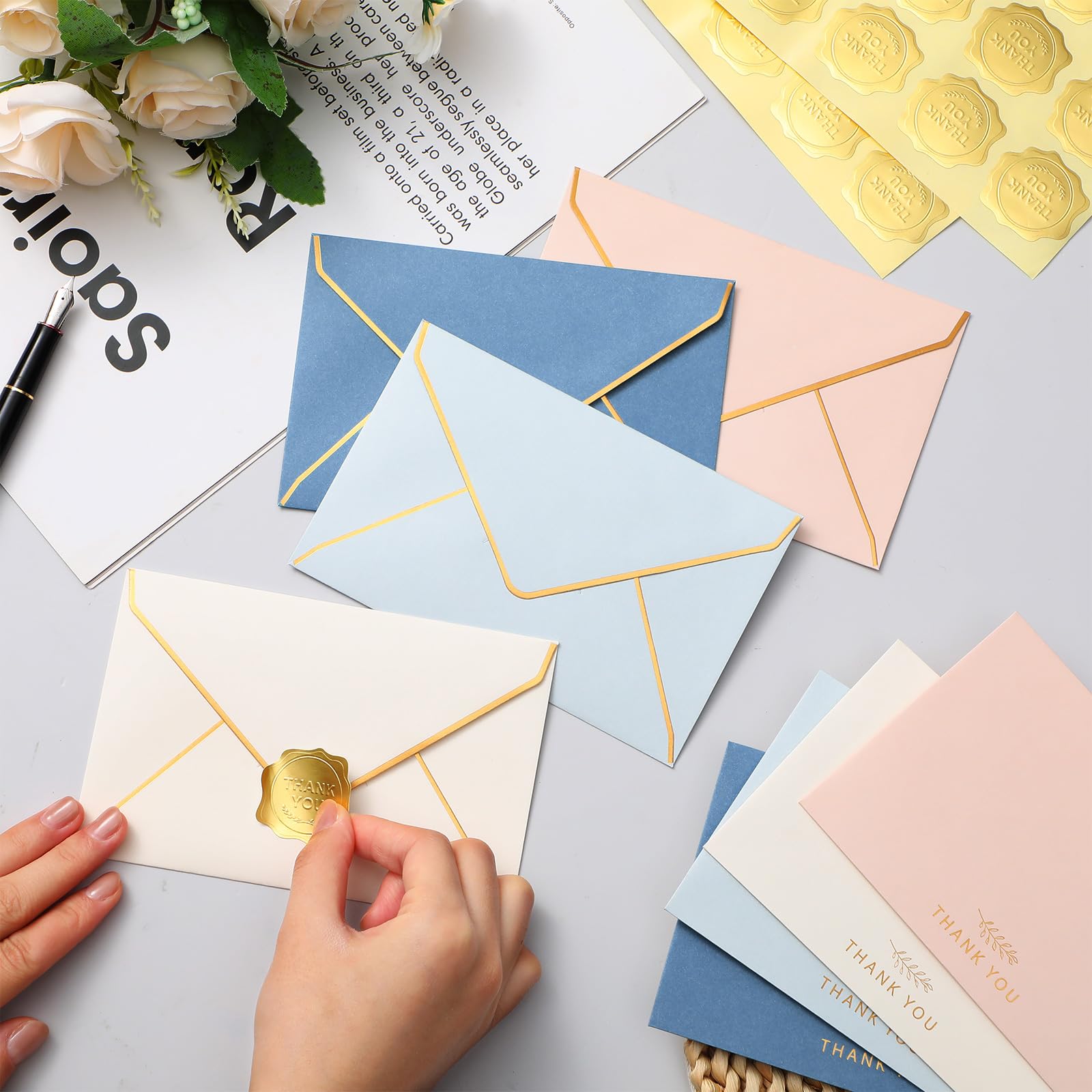 Tenceur 200 Pack Blank Wedding Thank You Envelopes and 200 Stickers ...