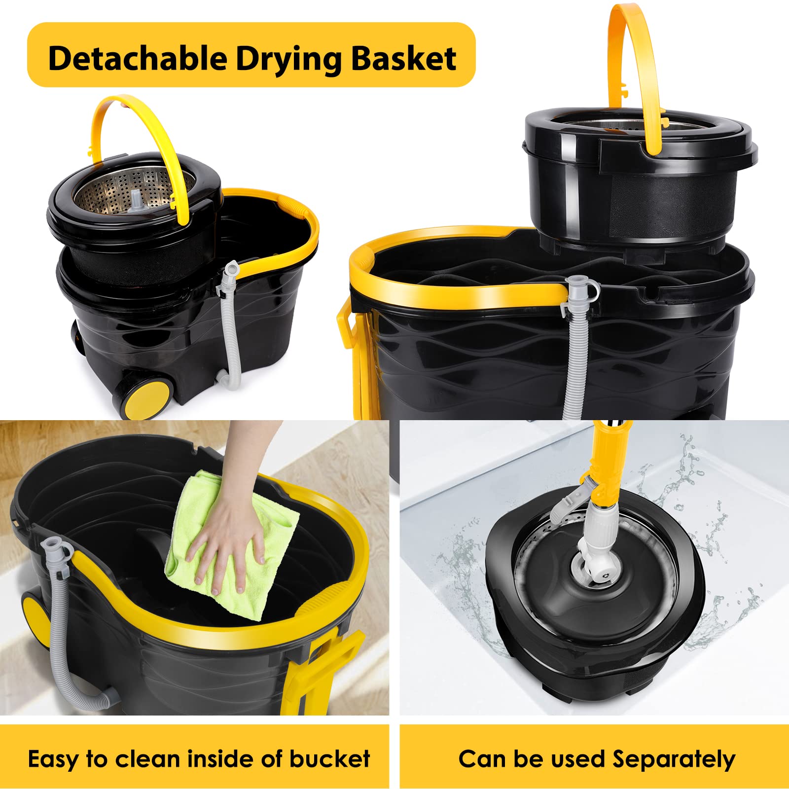 ZNM Mop and Bucket with Wringer Set on Wheels, Spin Mop Bucket with 5 ...