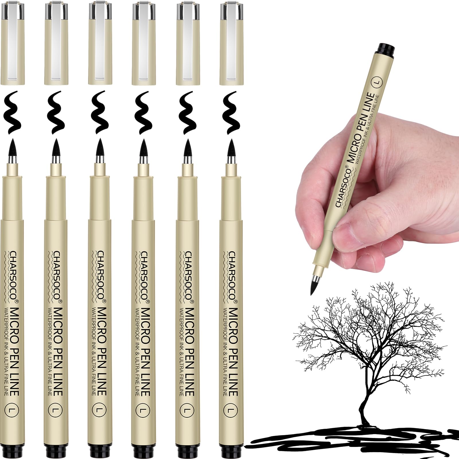 Amazon.com : CHARSOCO L Micro Pen, 6 Pack Black Fine Point Pen with ...