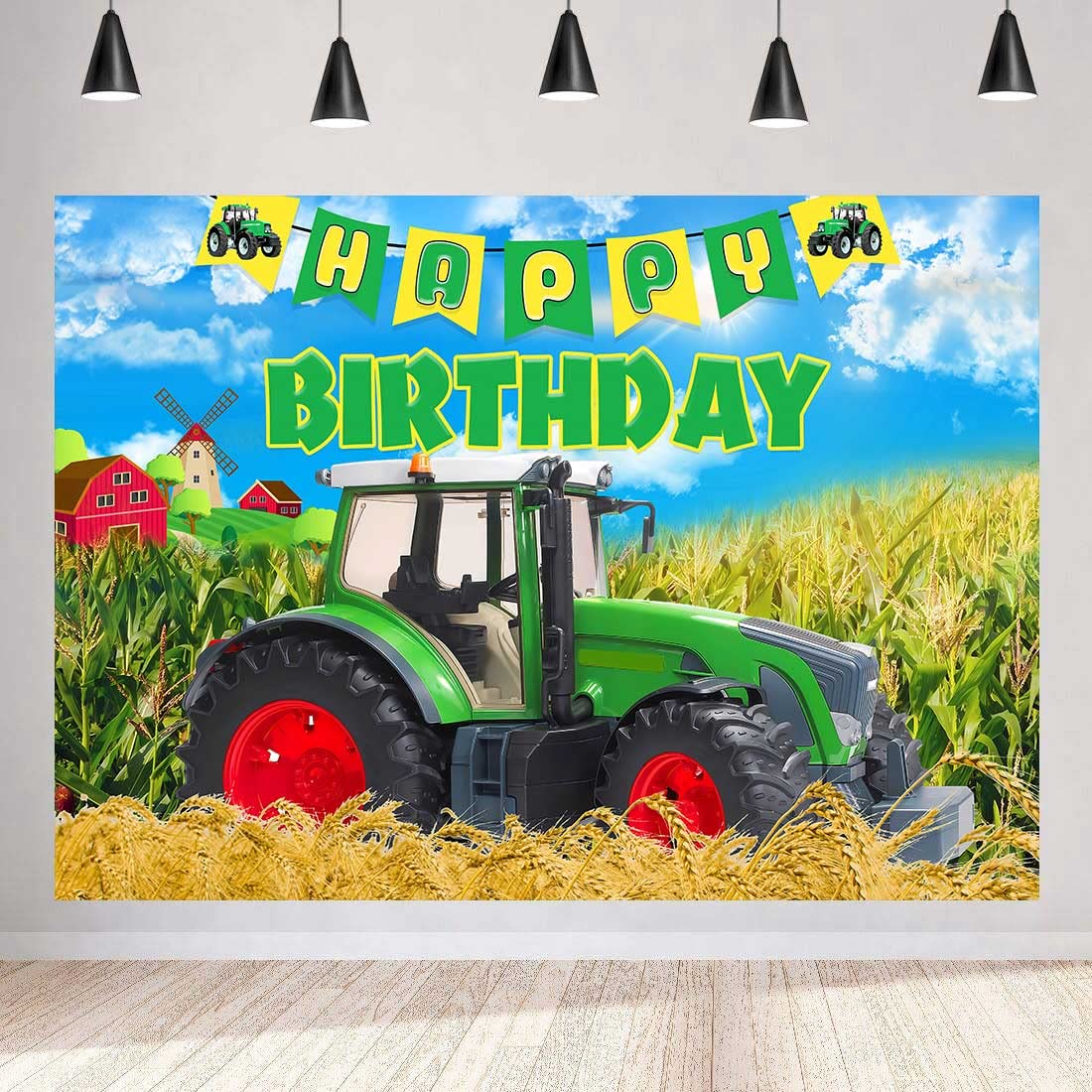 Amazon.com : Farm Tractor Backdrop for Birthday Party Green Crops ...