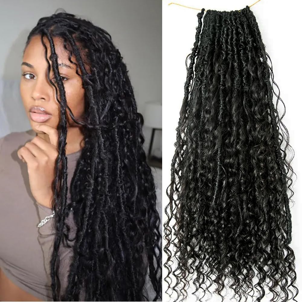 Amazon.com : Pre-looped Crochet Boho Locs with Human Hair Curls ...