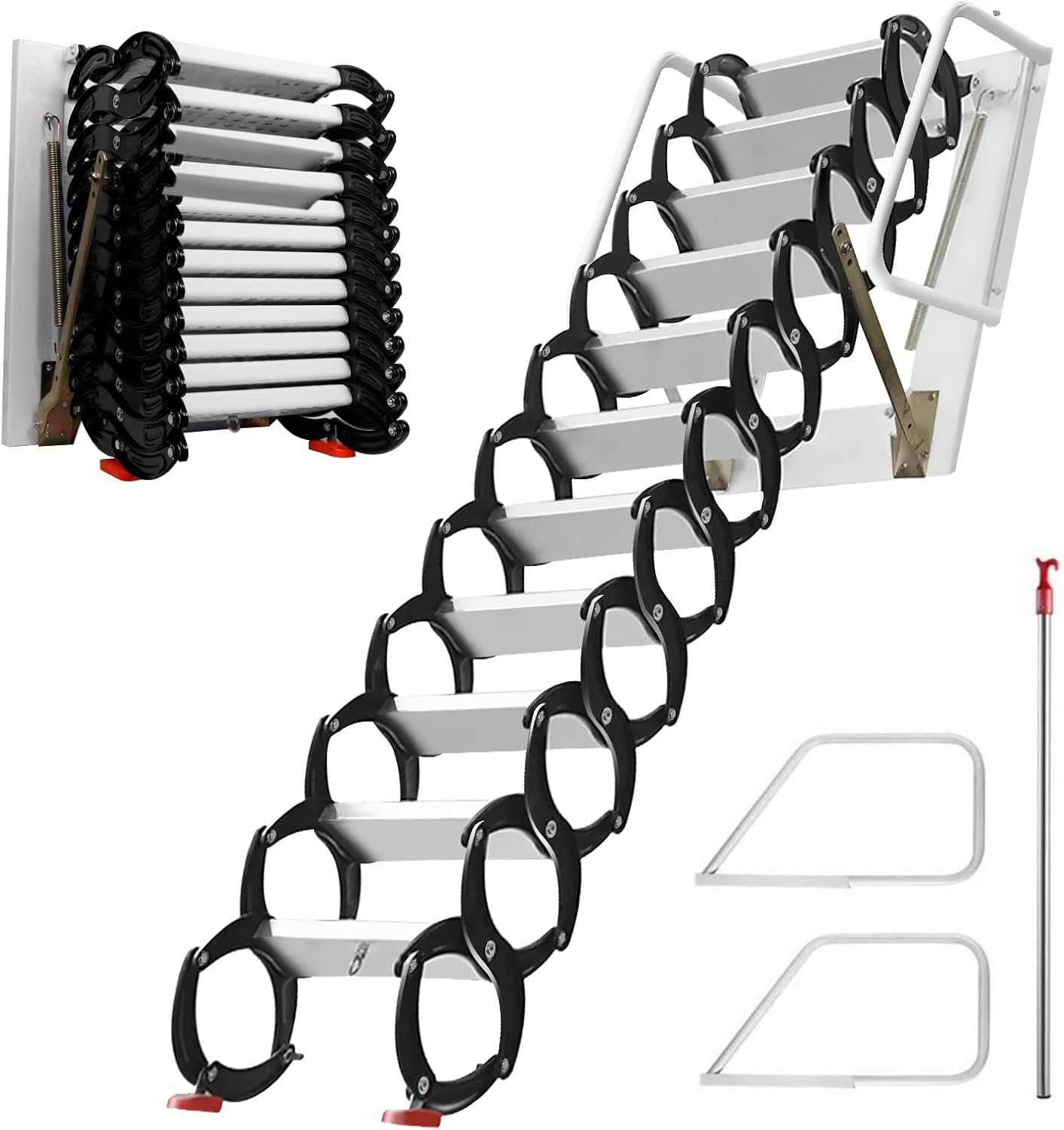 12FT Wall Mounted Attic Ladder Pull Down System, 12-Step Al-Mg Alloy ...